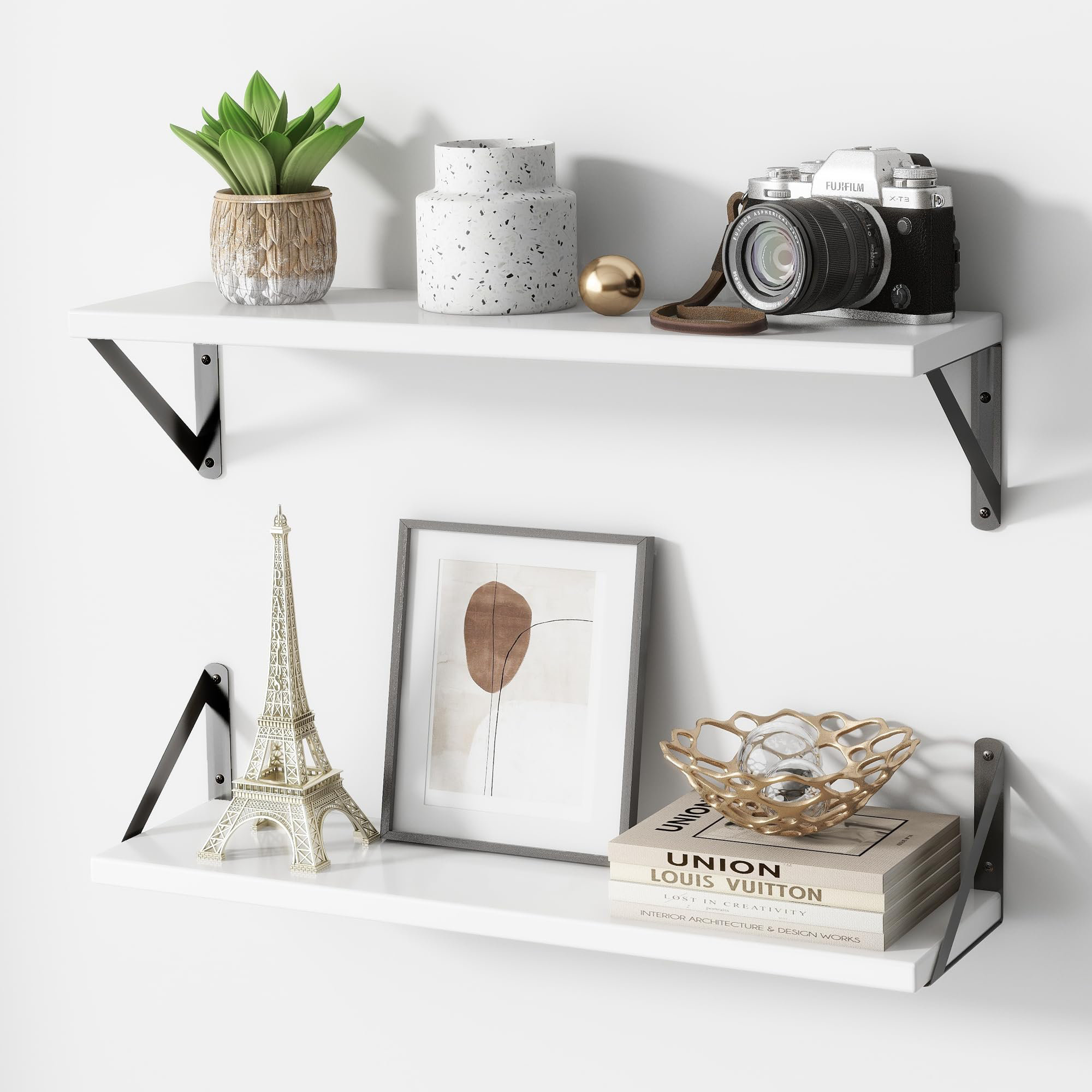 Ebern Designs 2 Piece Wooden Wall Mounted Floating Shelves for Bathroom ...