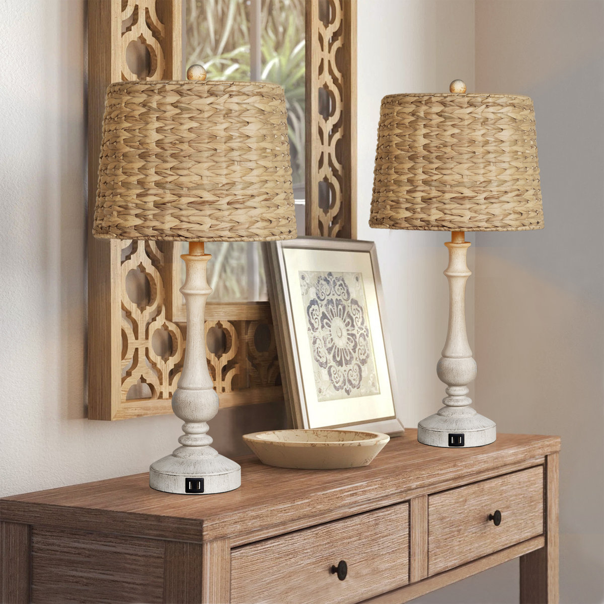 Darby Home Co 28" Coastal Tropical Table Lamps Set of 2 | Handwoven ...