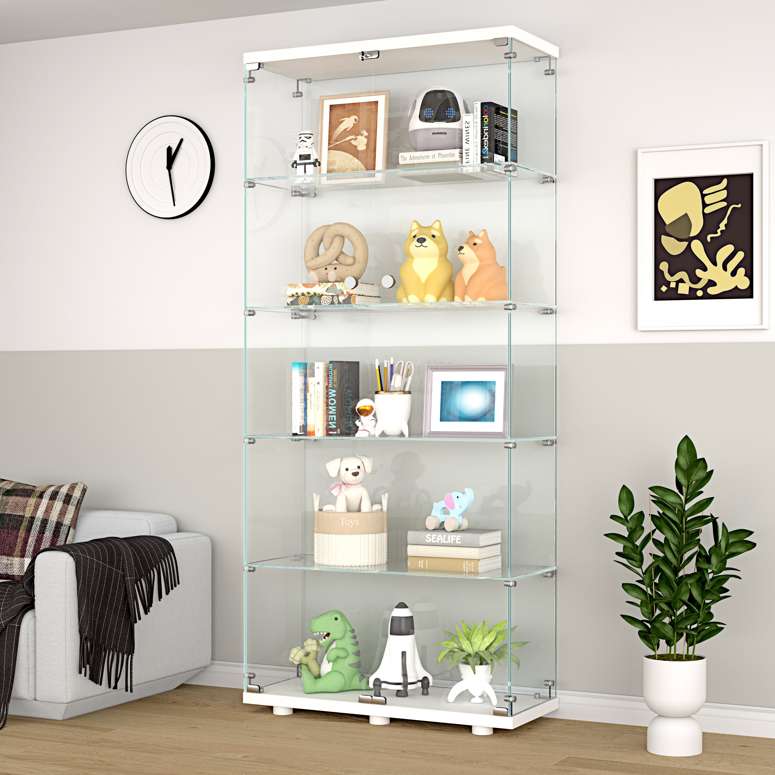 Ivy Bronx Kalob 74" China Cabinet 5-Tier Glass Display Stand Curio ...