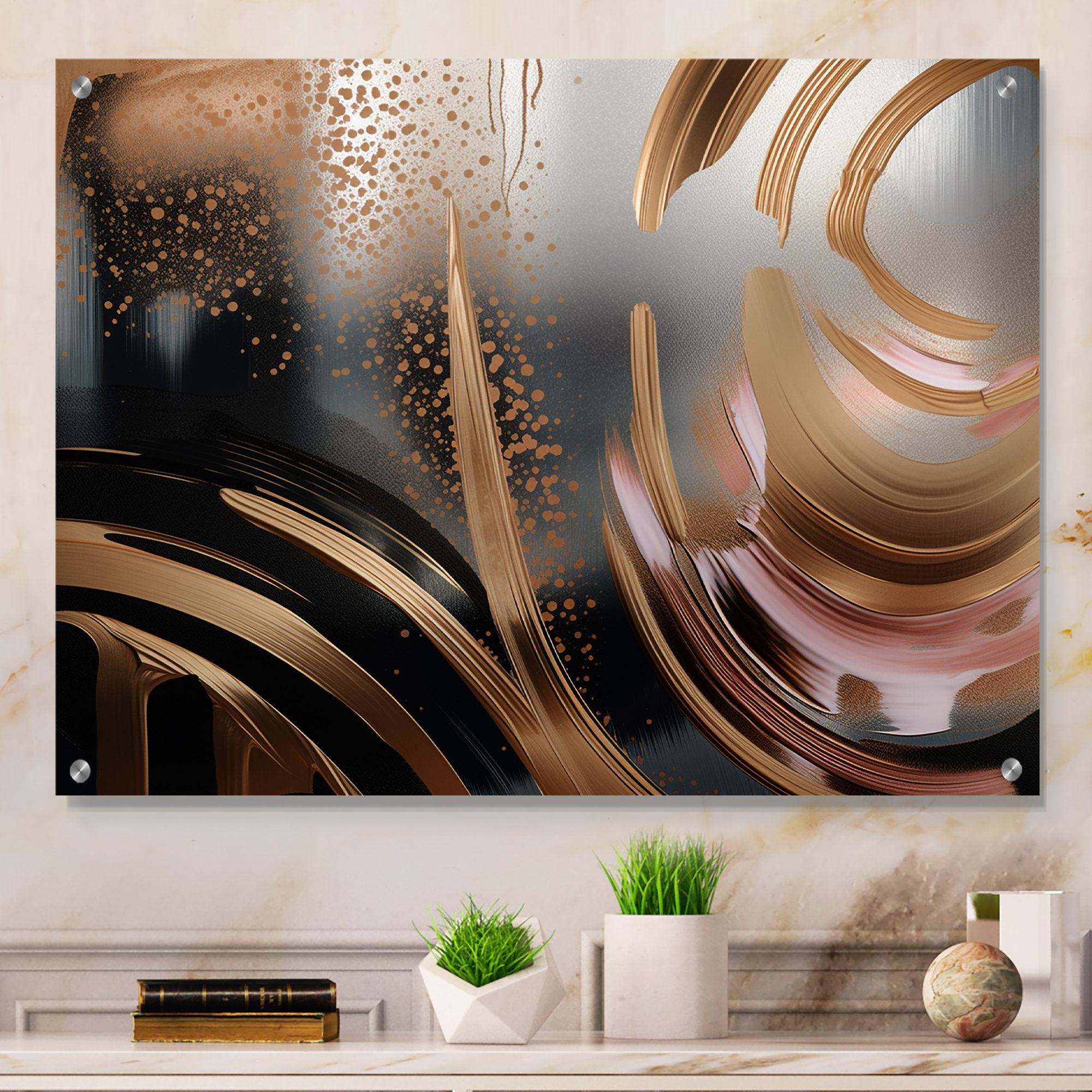 Ivy Bronx Gold And Pink Vibrant Swirls III - Abstract Marble Acrylic ...