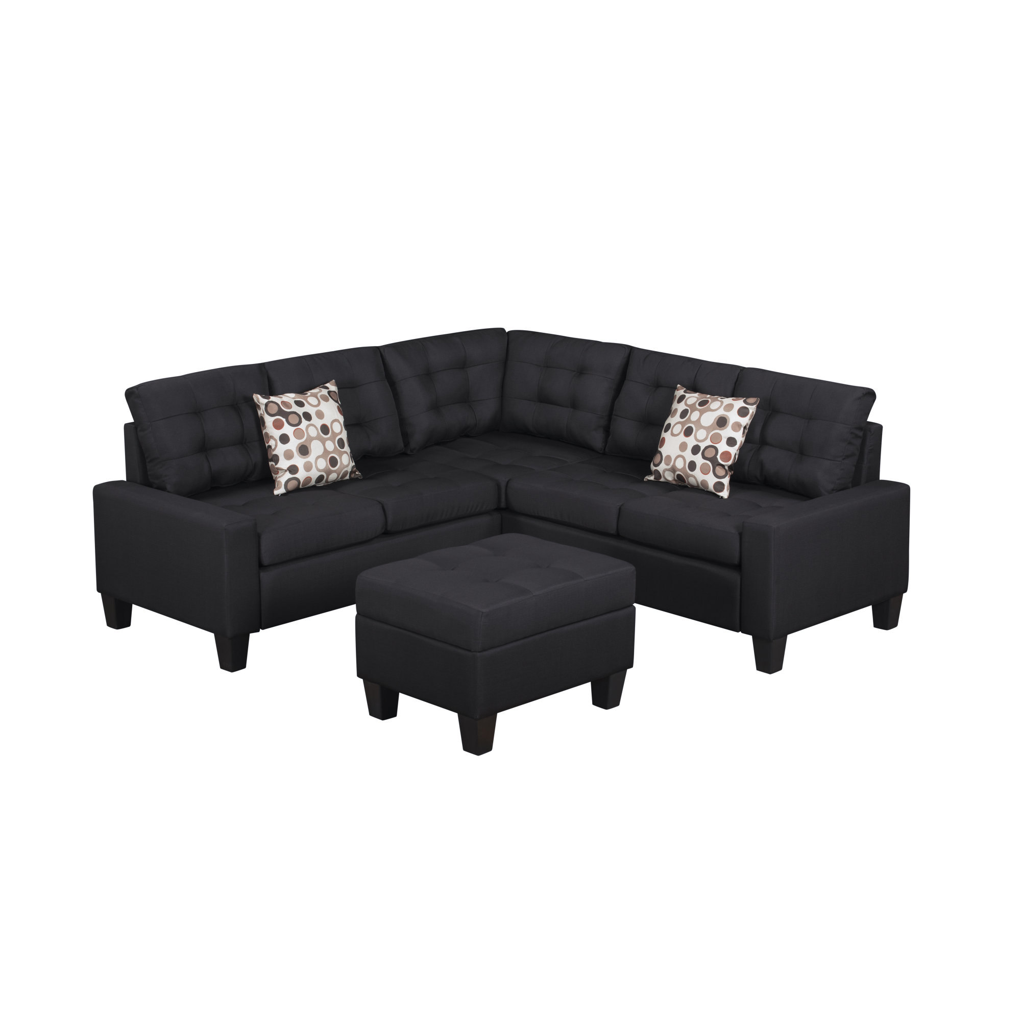 Latitude Run® Luxurious 6-piece black upholstered sectional: versatile ...