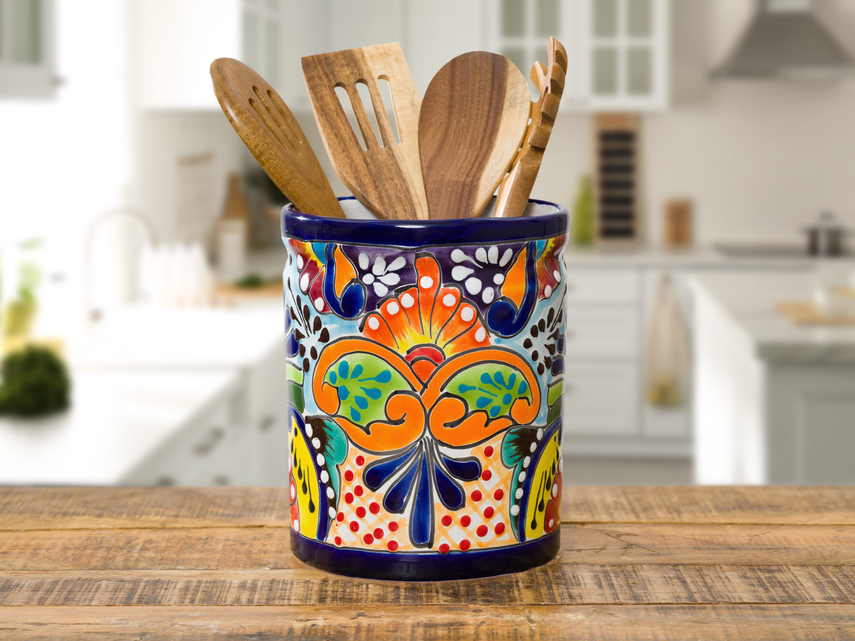 Bungalow Rose Handmade Mexican Talavera Countertop Cooking Utensil ...