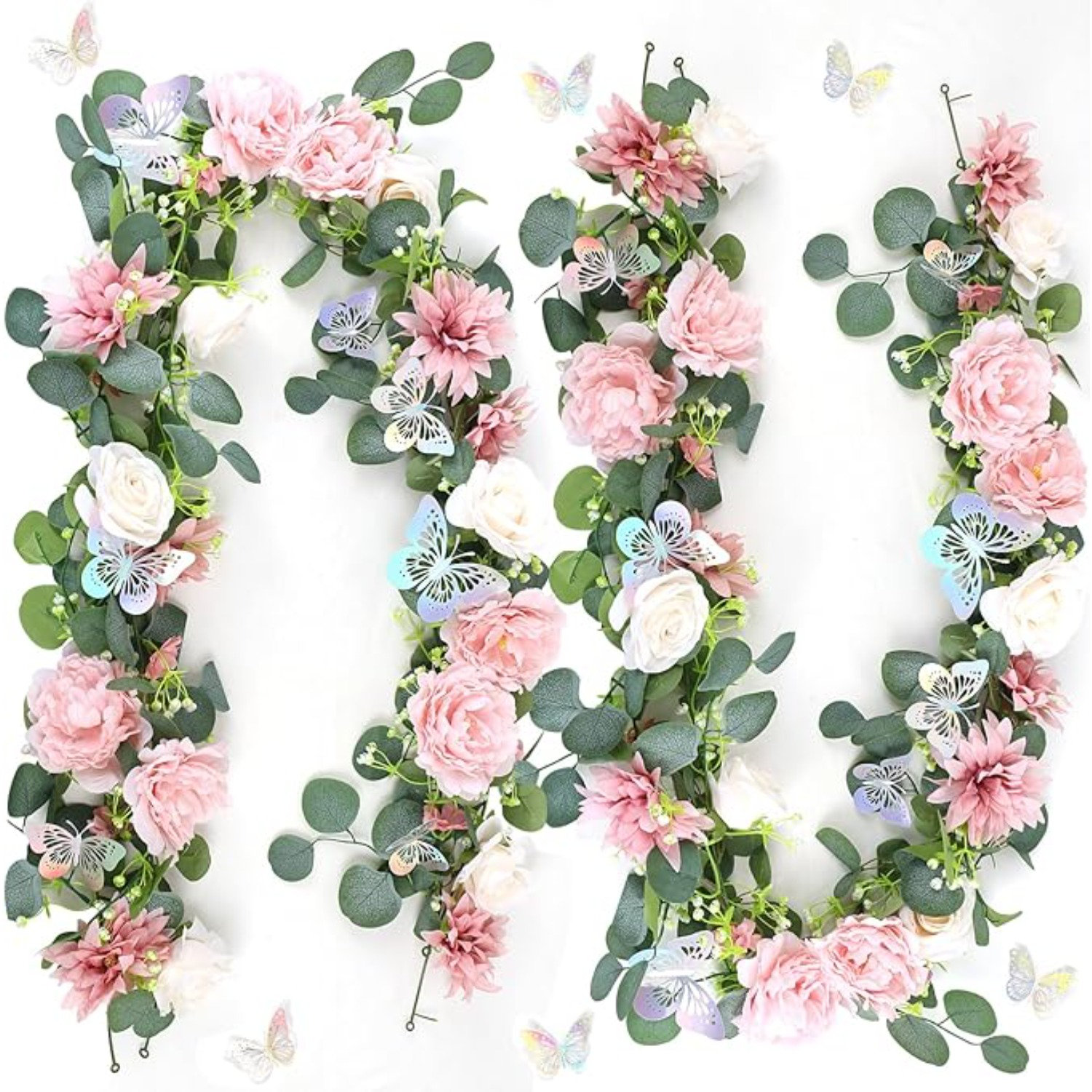 Primrue 5.9 FT Artificial Flower Garland With Butterflies Fake Rose ...