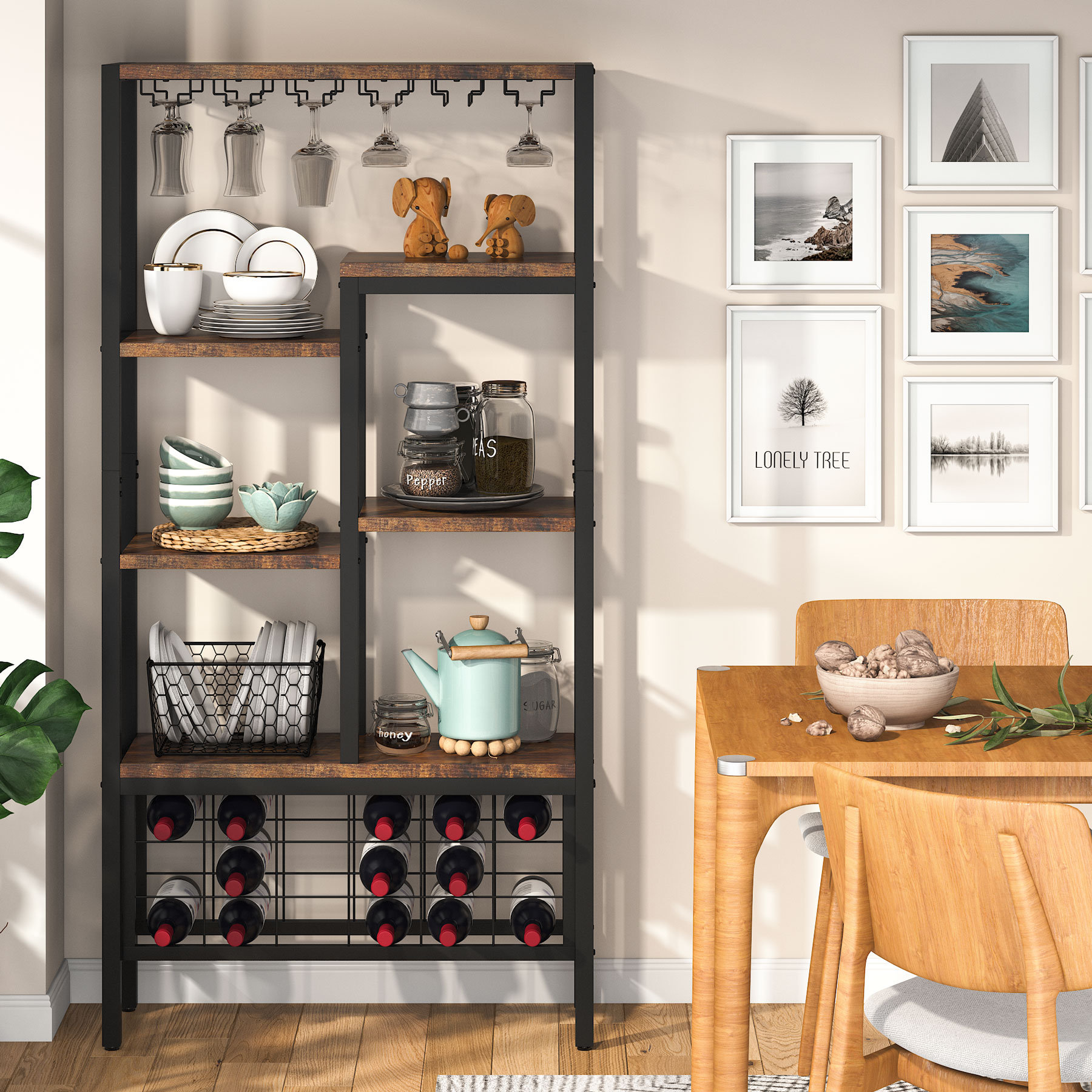 Williston Forge Amorian Wine Rack Cabinet with Wine Bottle Holders and ...