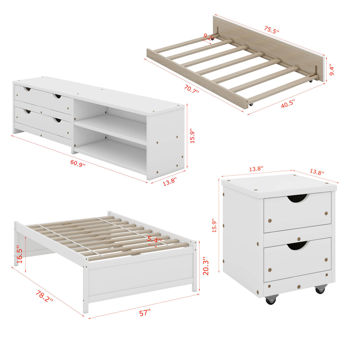 Cosmic Full Size Storage Bed , Solid Wood Bed With Trundle, Under Bed ...
