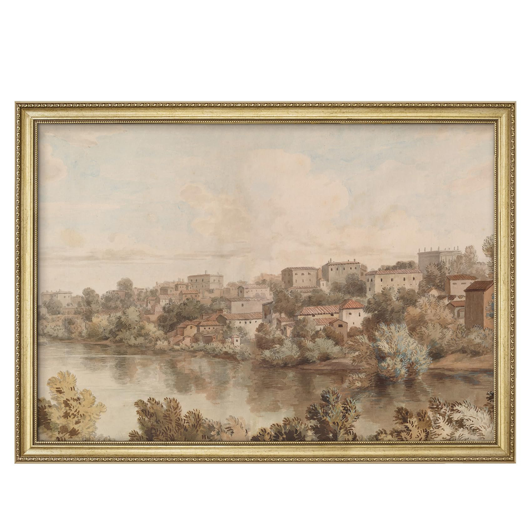 wall26 Historic Townscape Charming Riverside Village with Pastel Hues ...