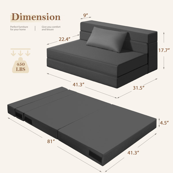 Latitude Run® 81" W x 41.3" D Folding Sofa Bed -Fold Out Couch, High ...