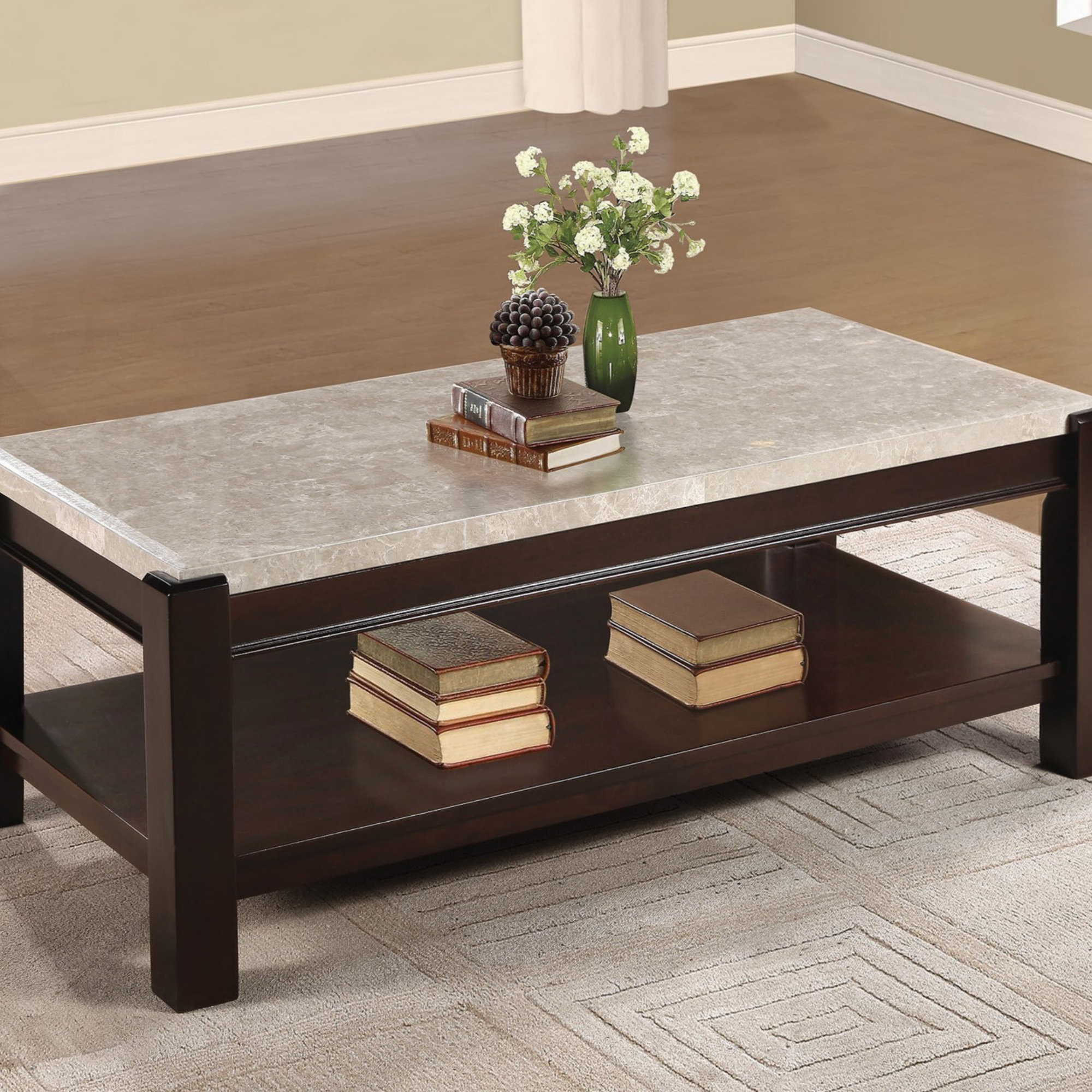 Wrought Studio™ Genuine Marble Top Cocktail Table Dark Cherry Finish ...