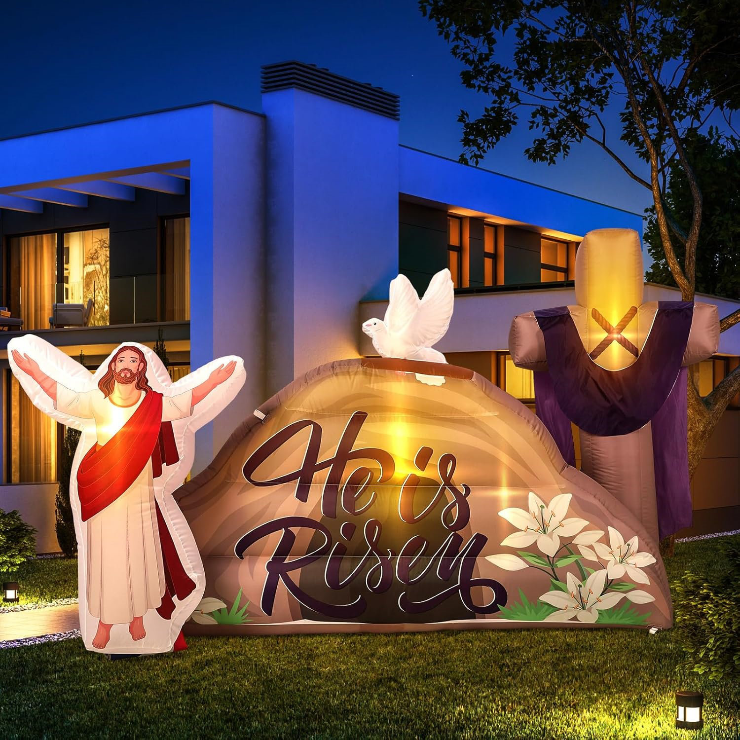 The Holiday Aisle® 7.2 FT Long Easter Inflatables Outdoor Decorations He Is Risen Inflatables ...