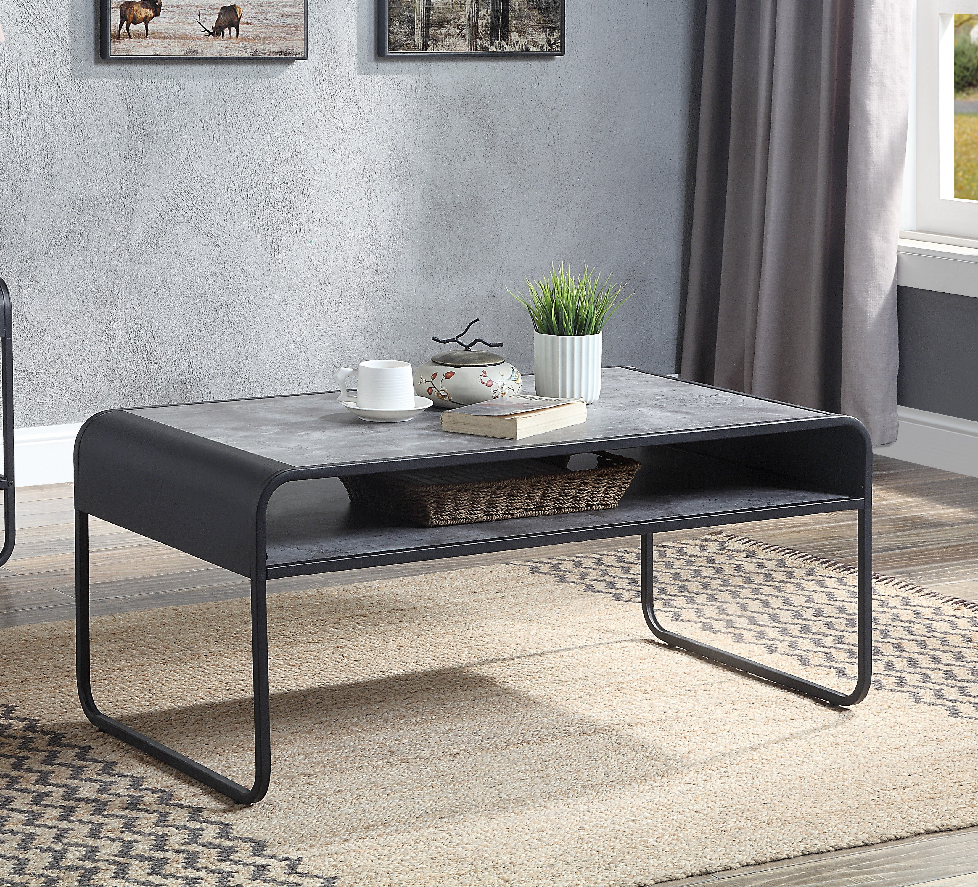 Ivy Bronx Modern Sleek Design Black Finish Coffee Table With Shelf ...