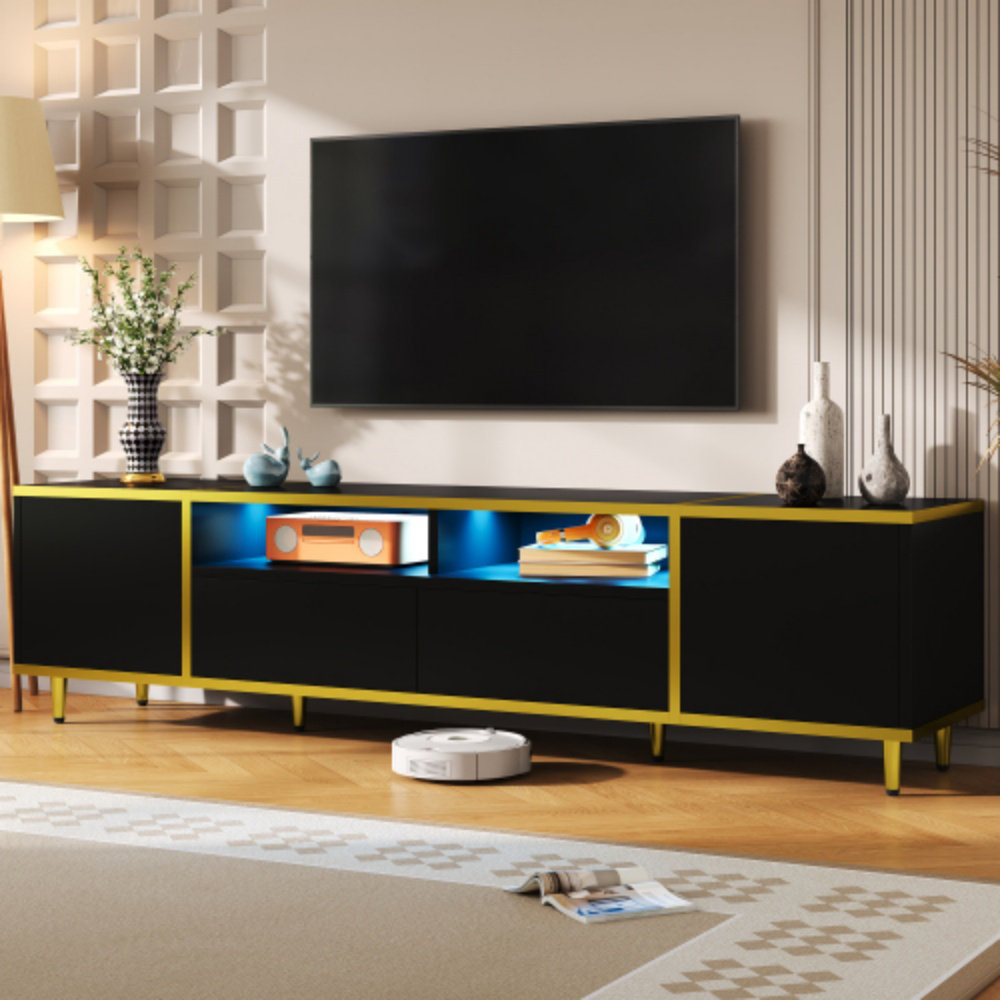 Mercer41 80 Inch Modern TV Stand – Entertainment Center With LED Lights ...