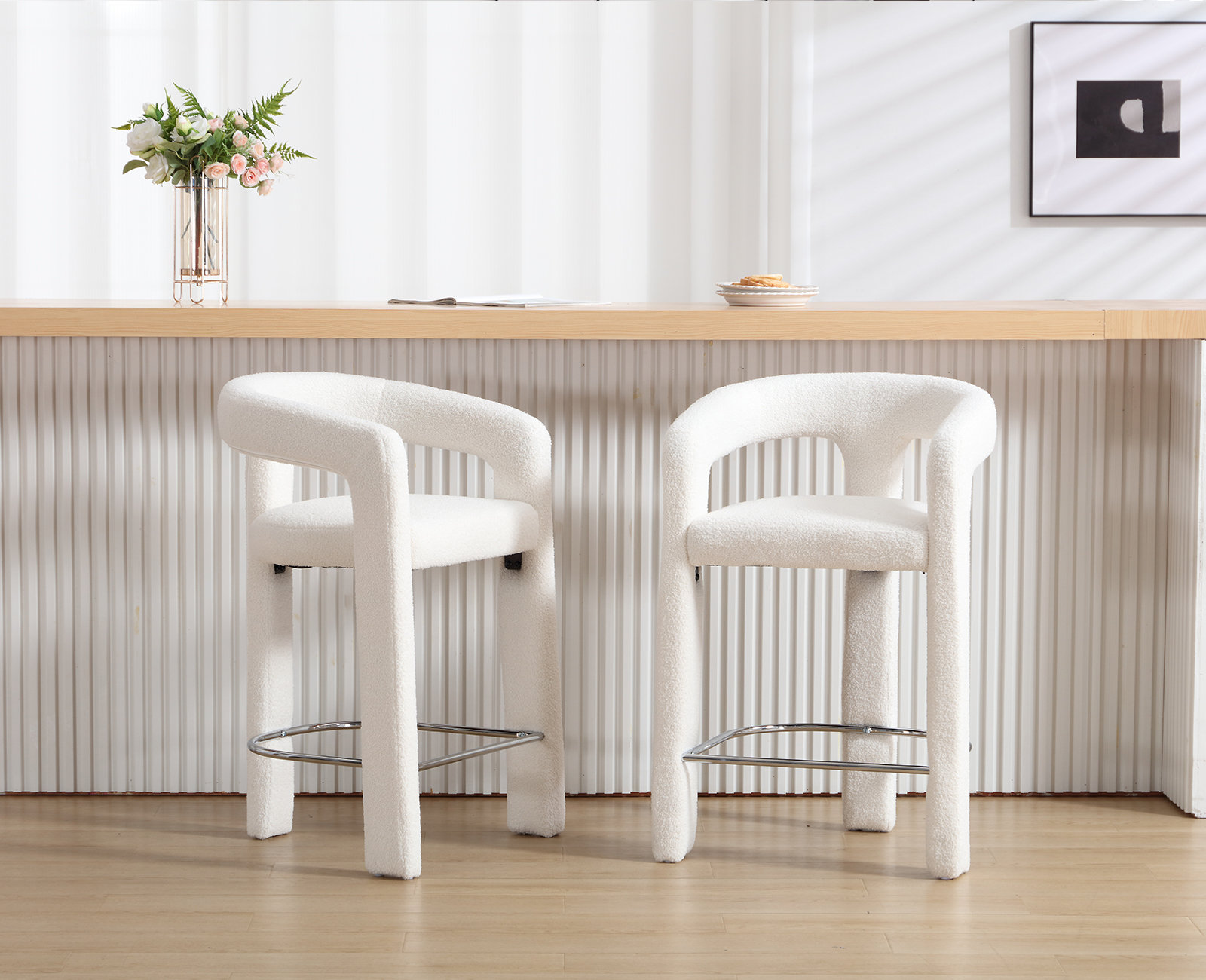 Ivy Bronx Modern Barrel Counter Chair With Armrests And Stirrups For ...