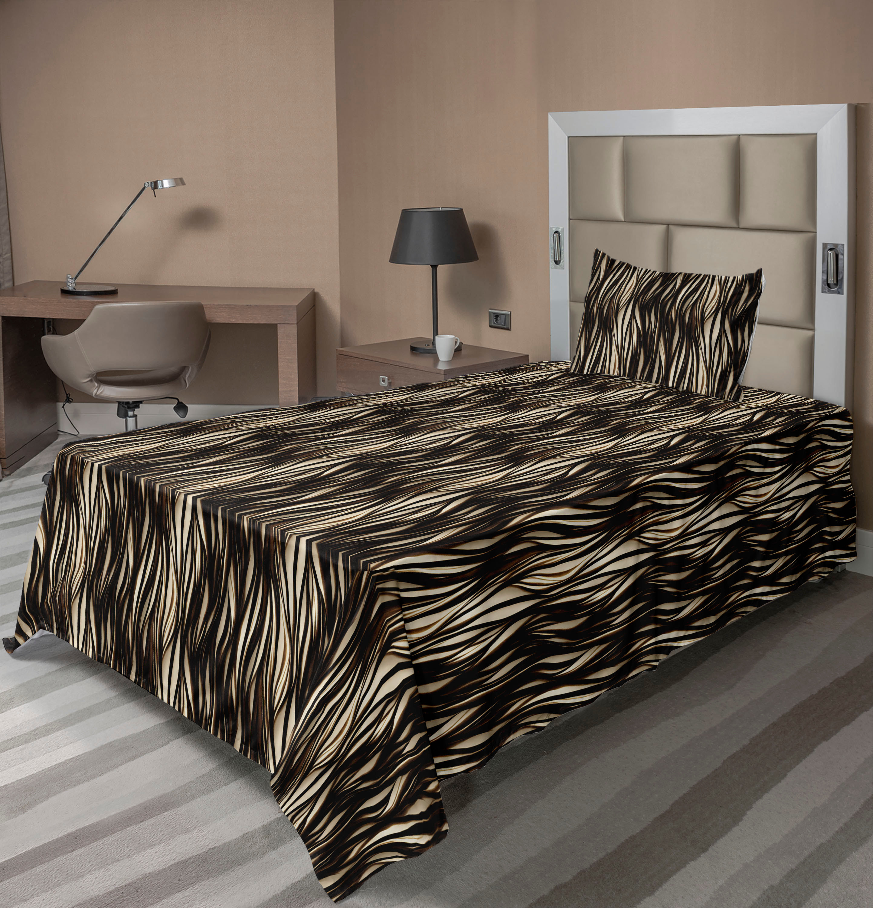 Ambesonne Exotic Sheet Set Animal Print Like Stripes Dark Brown and ...
