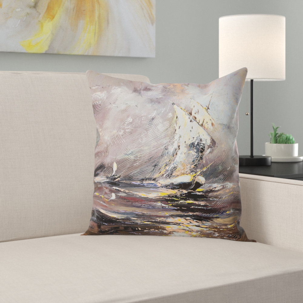 Design Art Vessel in Stormy Sea - Sea & Shore Printed Throw Pillow | Wayfair