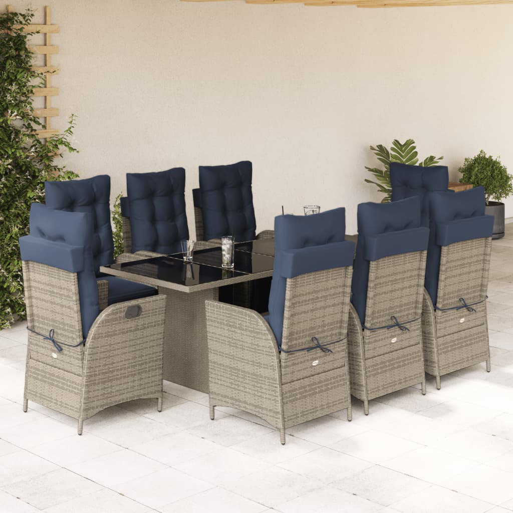 Vidaxl 9 Piece Patio Dining Set With Cushions Poly Rattan, Rectangular ...
