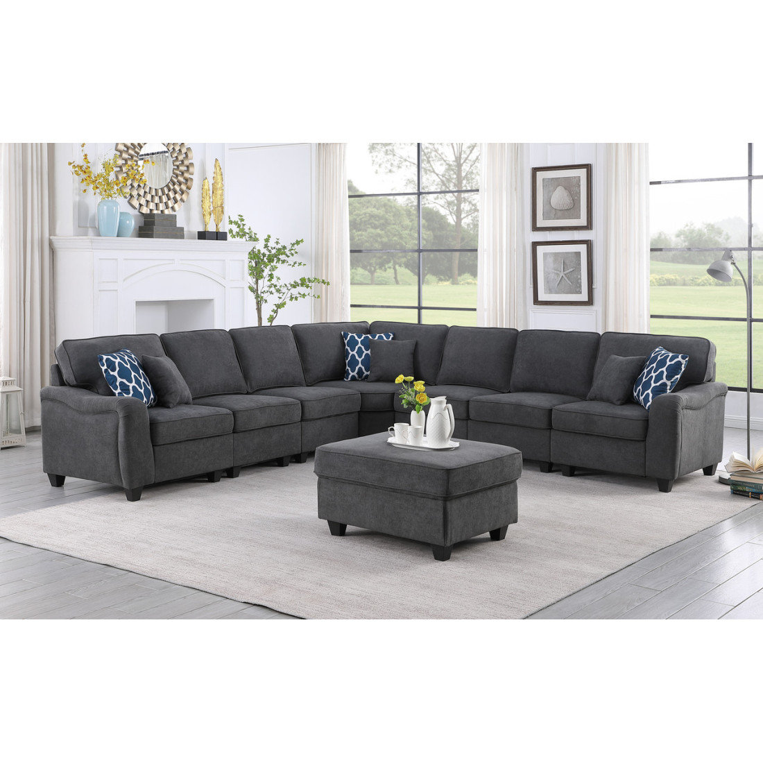 Hokku Designs Modern Sofa Leo 125" Woven 8Pc Modular L-Shape Sectional ...