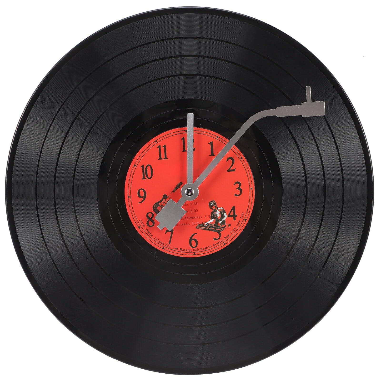 Latitude Run® Musical Black Vinyl Record Wall Clock Battery Operated ...