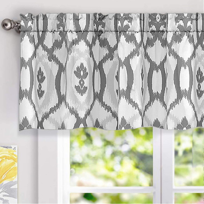 Bungalow Rose Katife Ikat Tailored 52'' W Window Valance in Blue ...