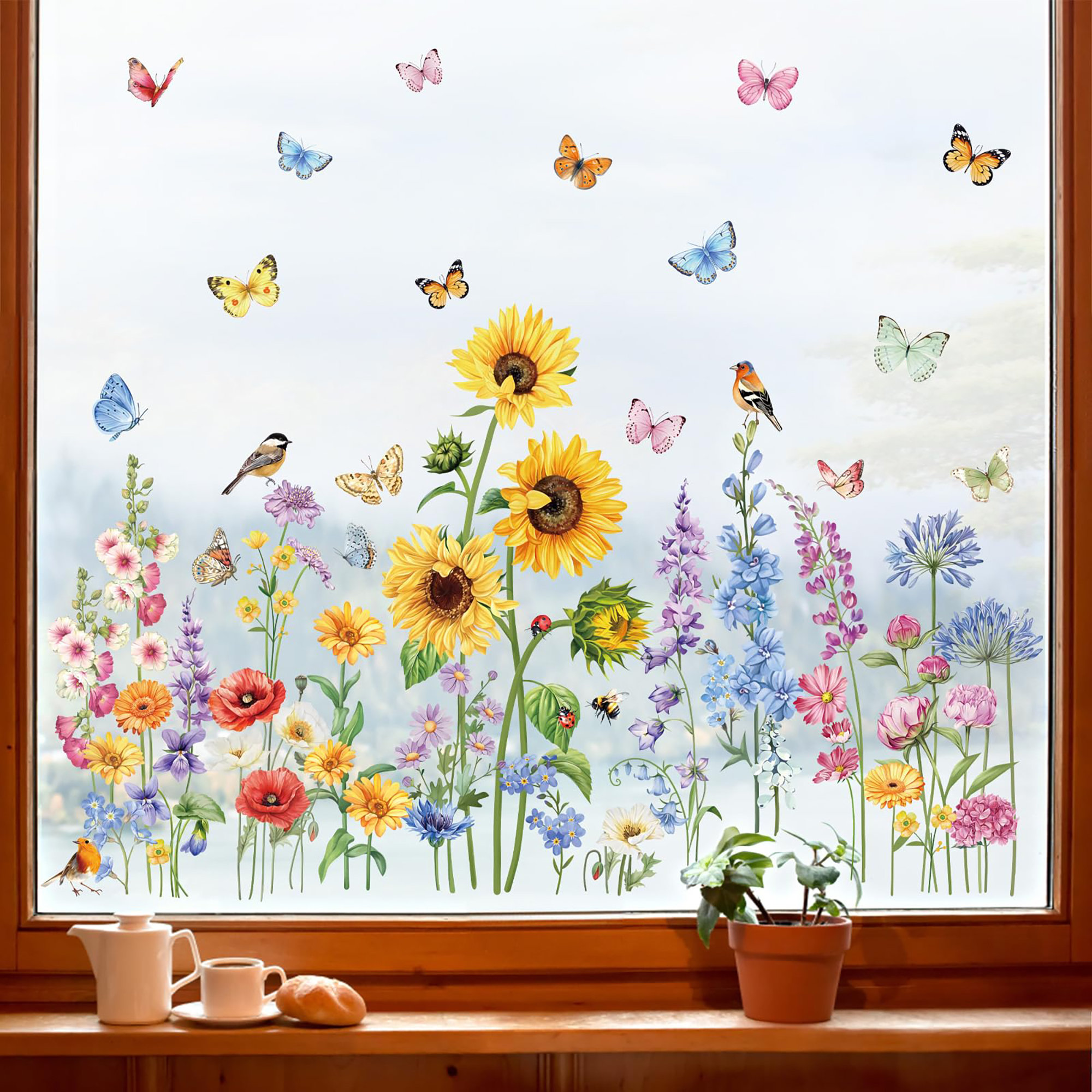 Rosalind Wheeler Spring Summer Garden Flower Double Sided Window Clings ...
