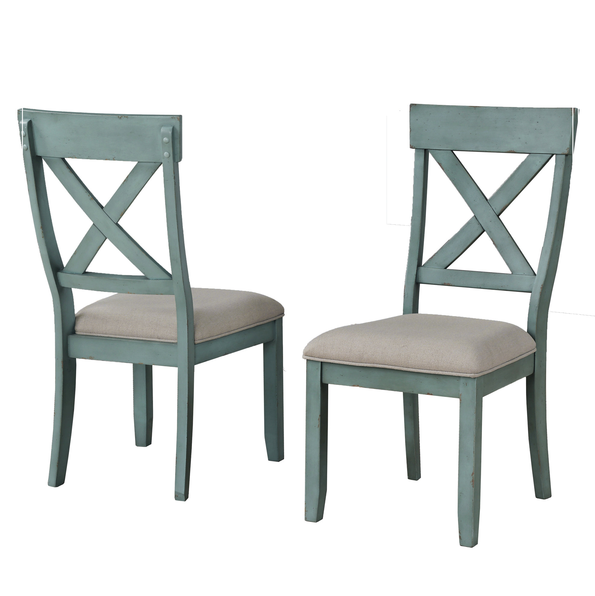 Gracie Oaks Prato Wood Cross Back Upholstered Dining Chairs, Set Of 2 ...