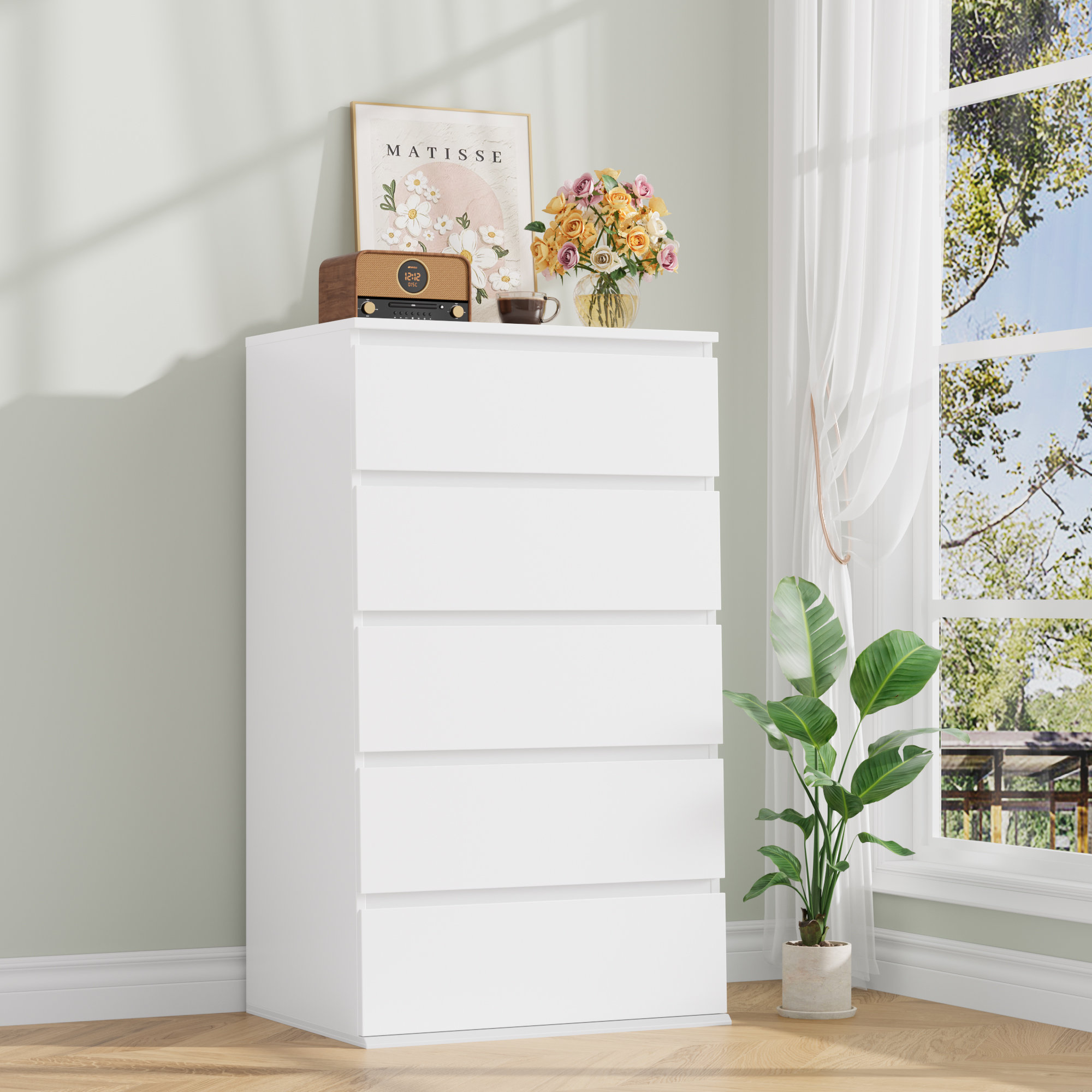 Ebern Designs Jeramey 23.6'' W 5 - Drawer Wood Dresser, Modern White or ...