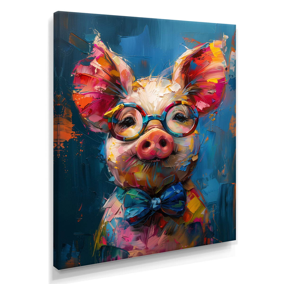 Trinx Curious Blue Pink Pig Portrait - Pig Animal Wall Art Living Room ...