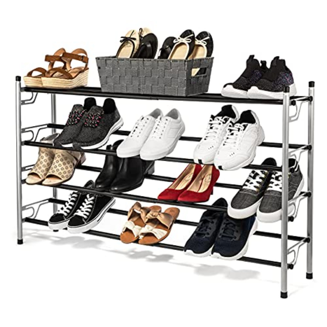 USTECH Shoe Rack-4-Tier Slide-N-Adjust Multi-Position Expandable Metal ...