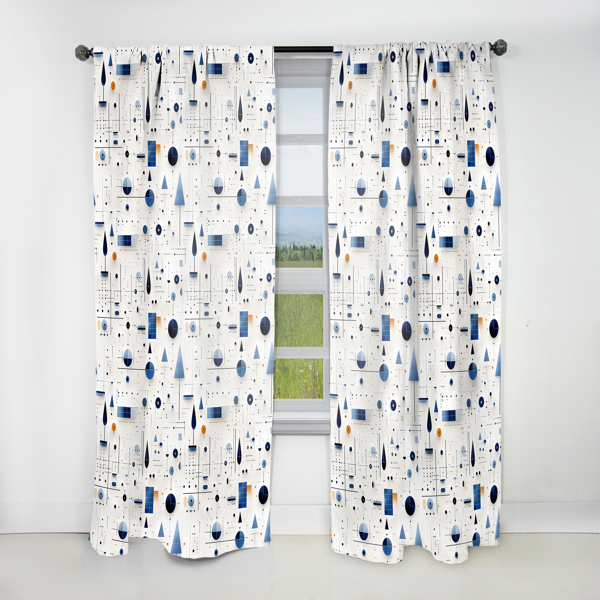Design Art Blue And White Matrix Grid I - Abstract Curtain - Room ...
