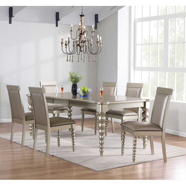 Wildon Home® Azaylee Solid Wood Dining Set, Rectangular Table and 6 ...