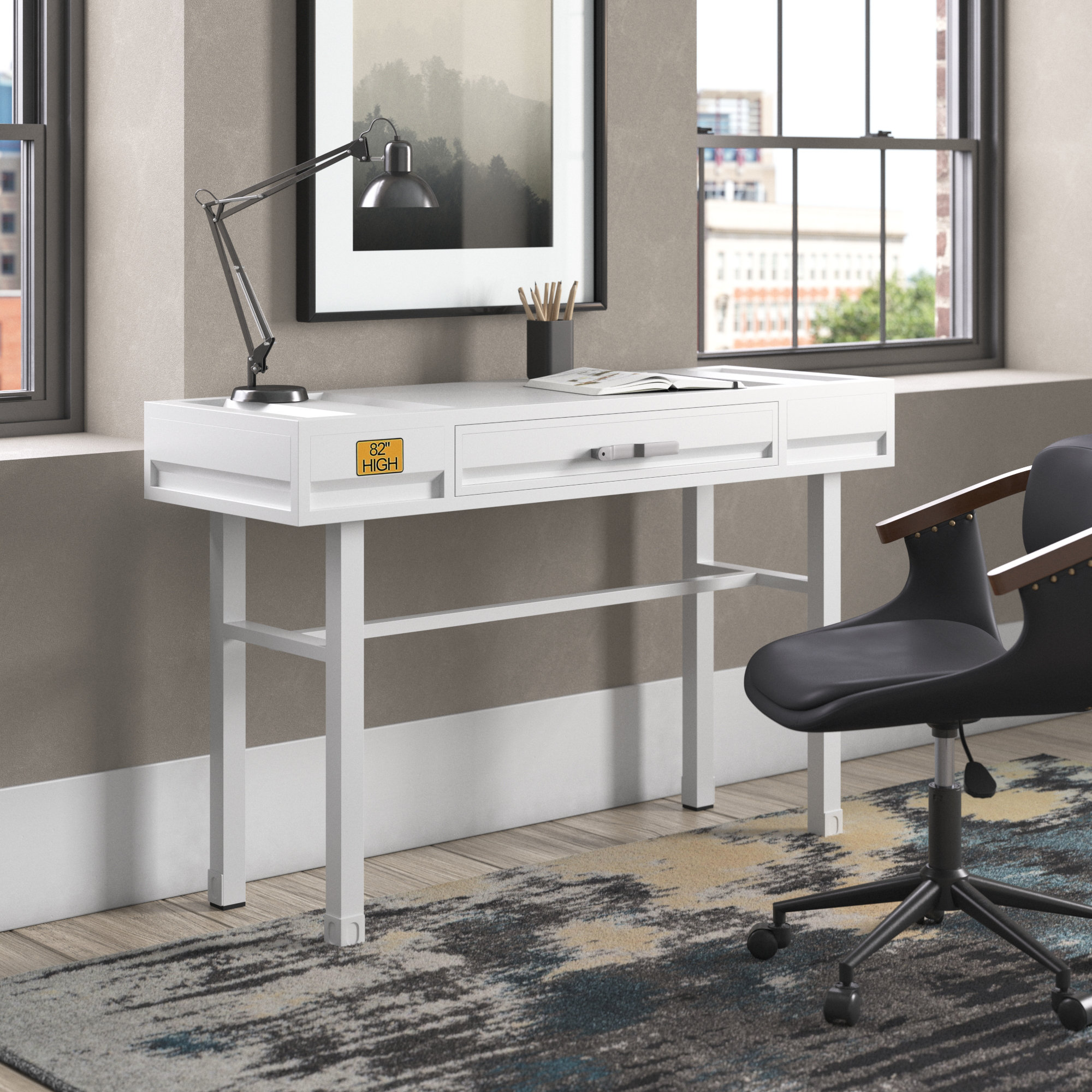 Beachcrest Home™ Egon Industrial 1-Drawer Rectangular Vanity Desk with ...