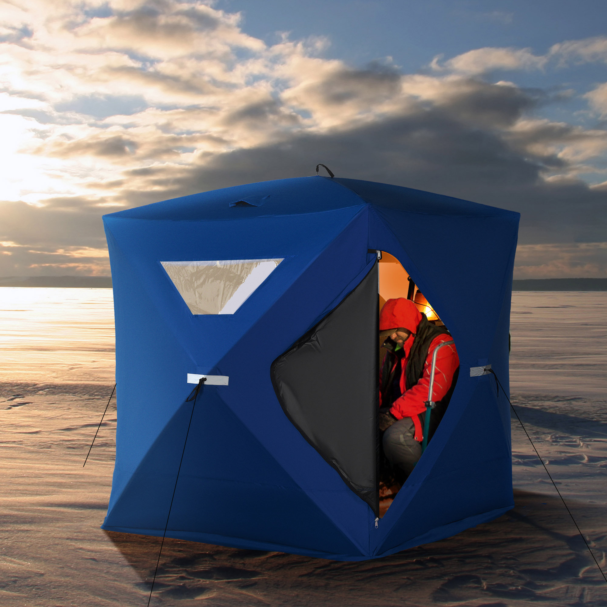 GROUPES Outsunny 2-4 People Ice Fishing Shelter, Pop-Up Portable Ice ...