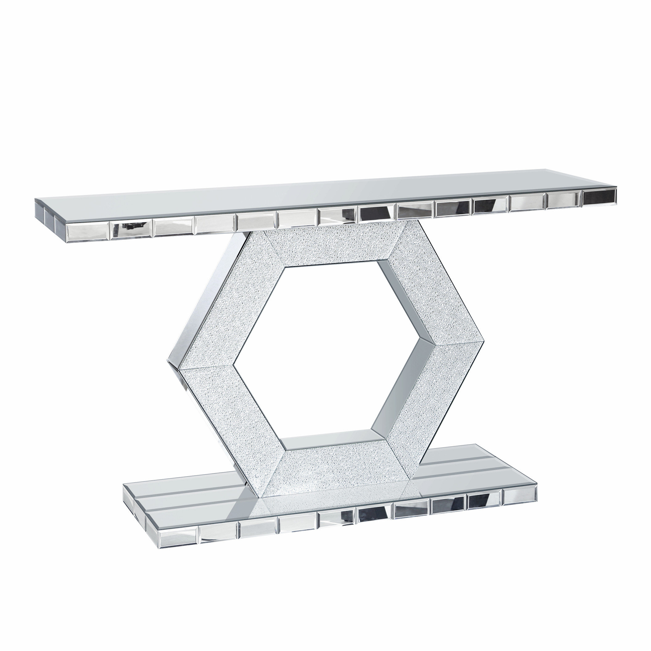 Mercer41 Sparkling Crystal Hexagon Mirror Entryway Console Table with ...