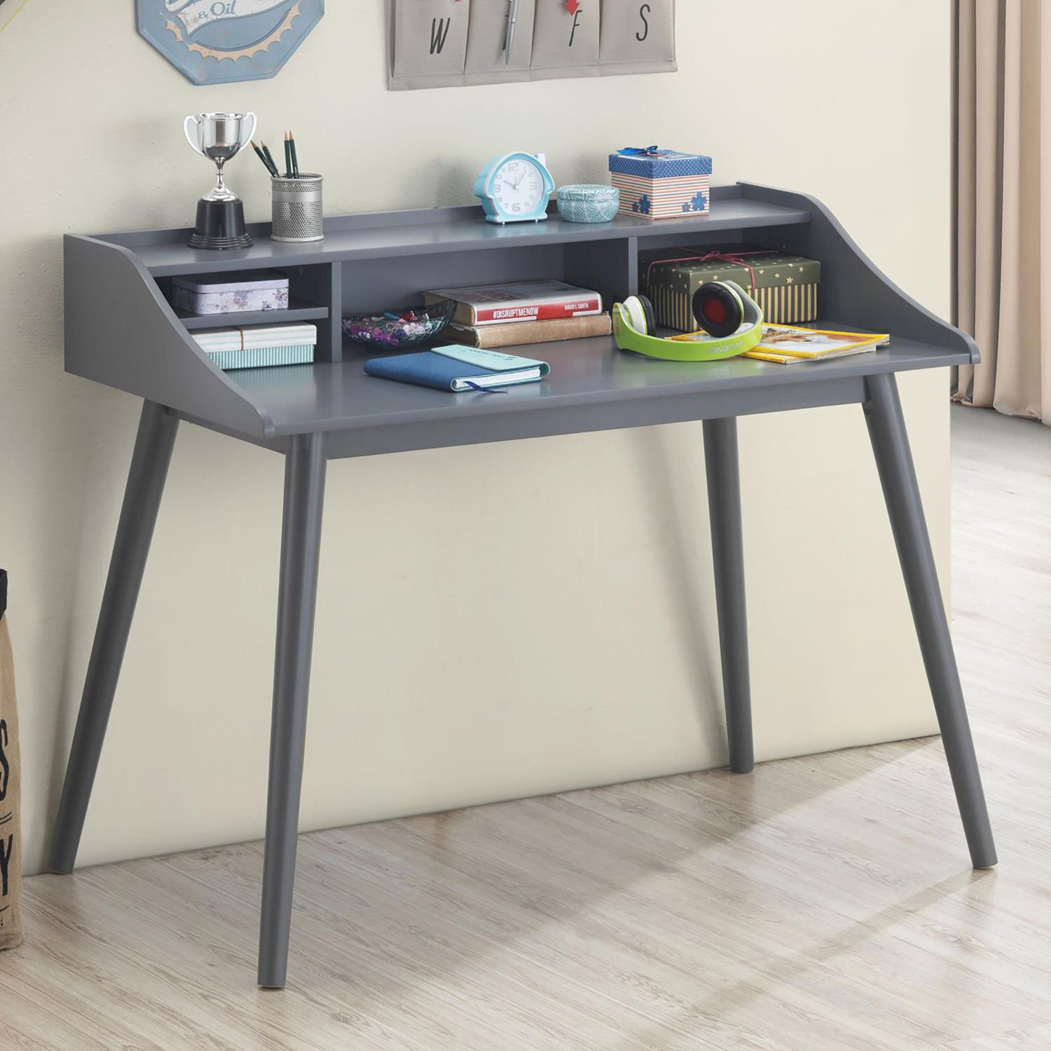 George Oliver Stylish Grey 4-Compartment Writing Desk with Open Design ...