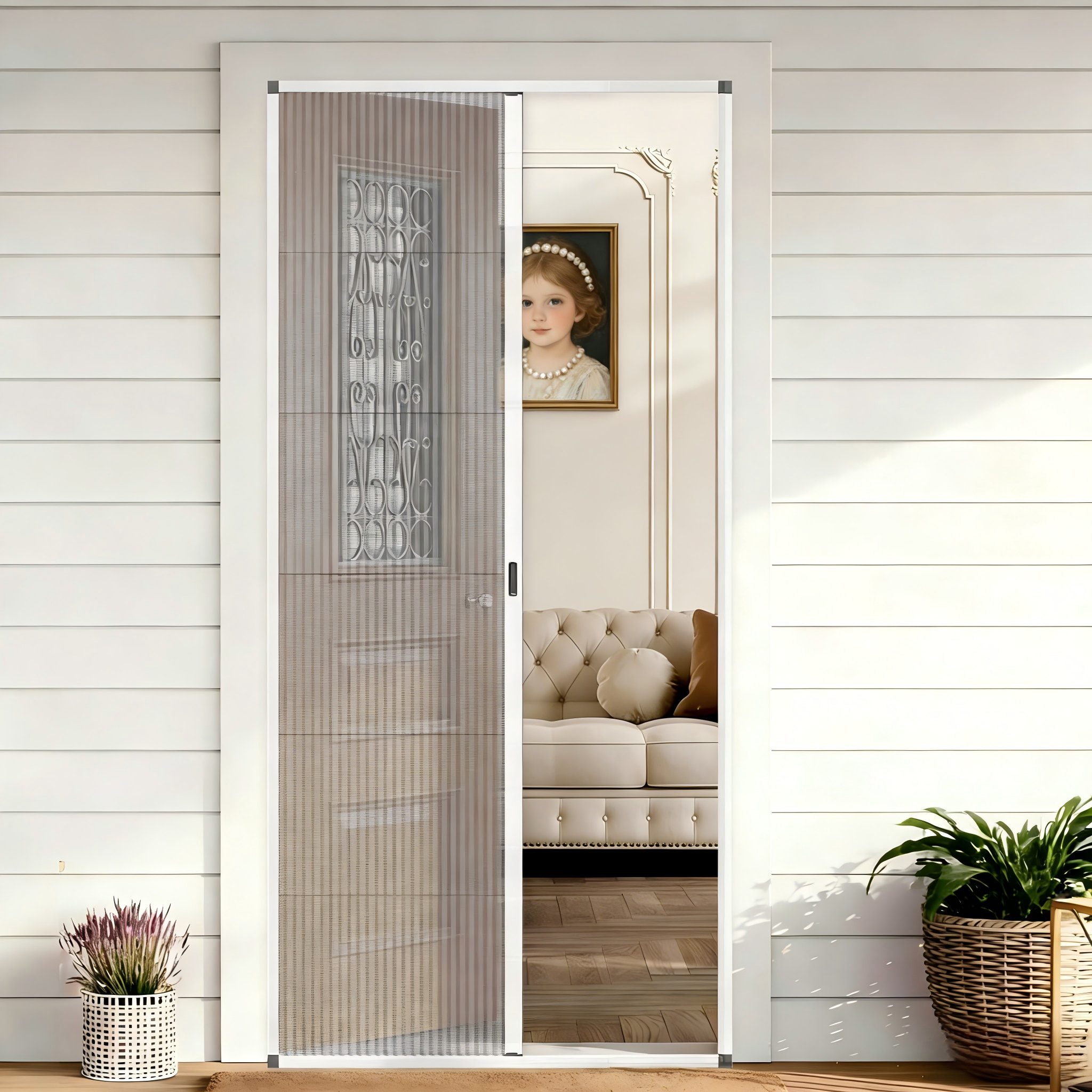 Magzo 80" Retractable Screen Door, Heavy-Duty Aluminum Frame, Tear ...
