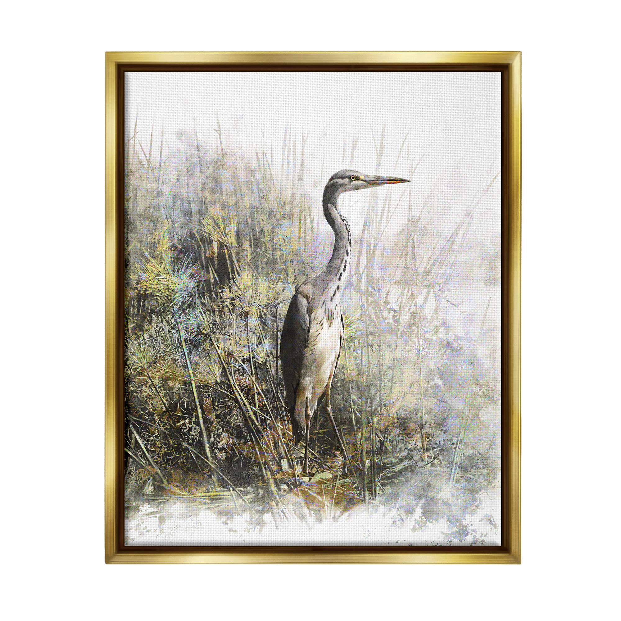 Stupell Industries Heron Bird Water's Edge Pond Floater Canvas Wall Art ...