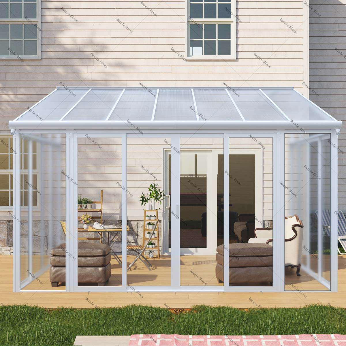 Dazzle Hives Patio Cover with 3 Lockable Sliding Doors, All Season ...