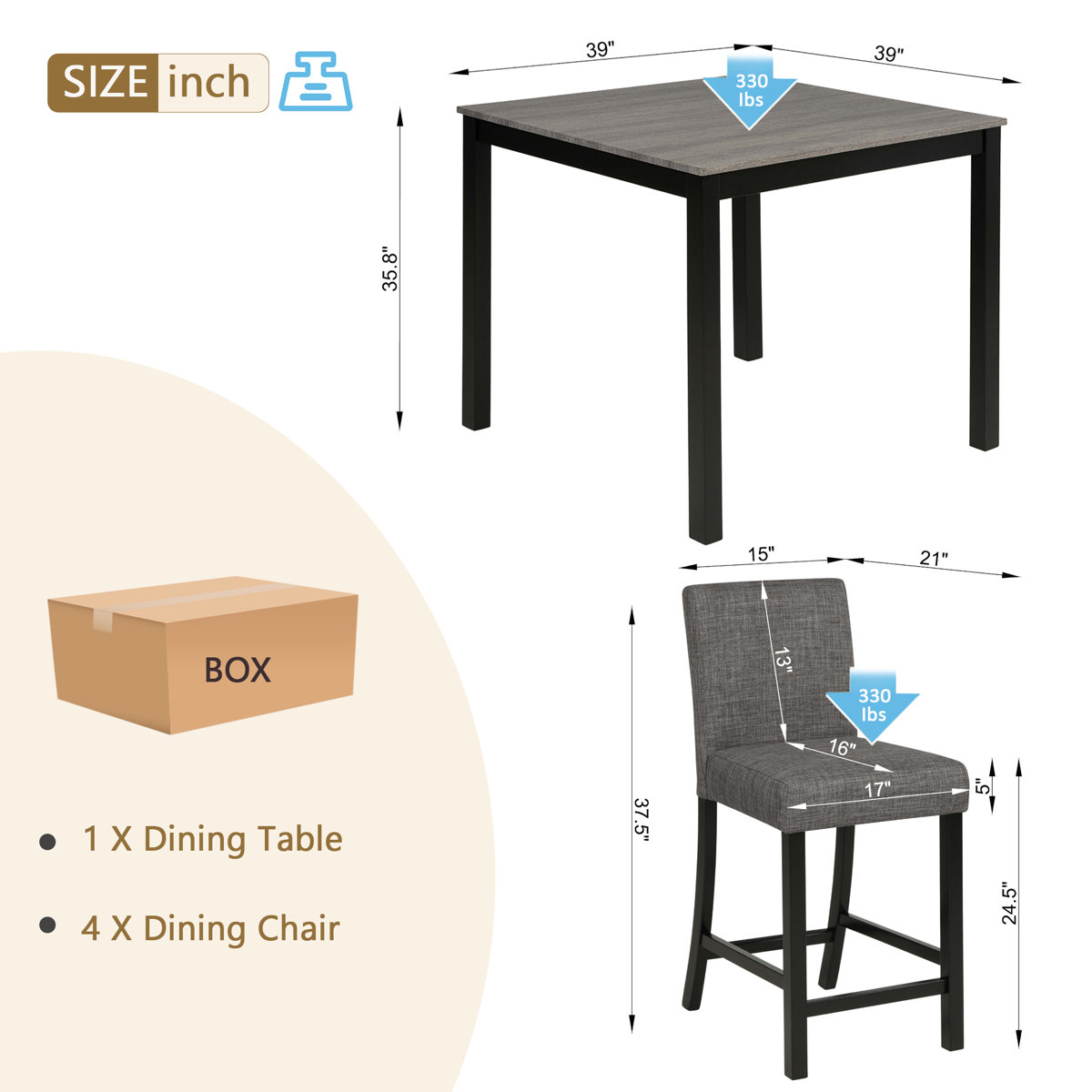 Red Barrel Studio® 5-Piece Counter Height Square Dining Table Set with ...