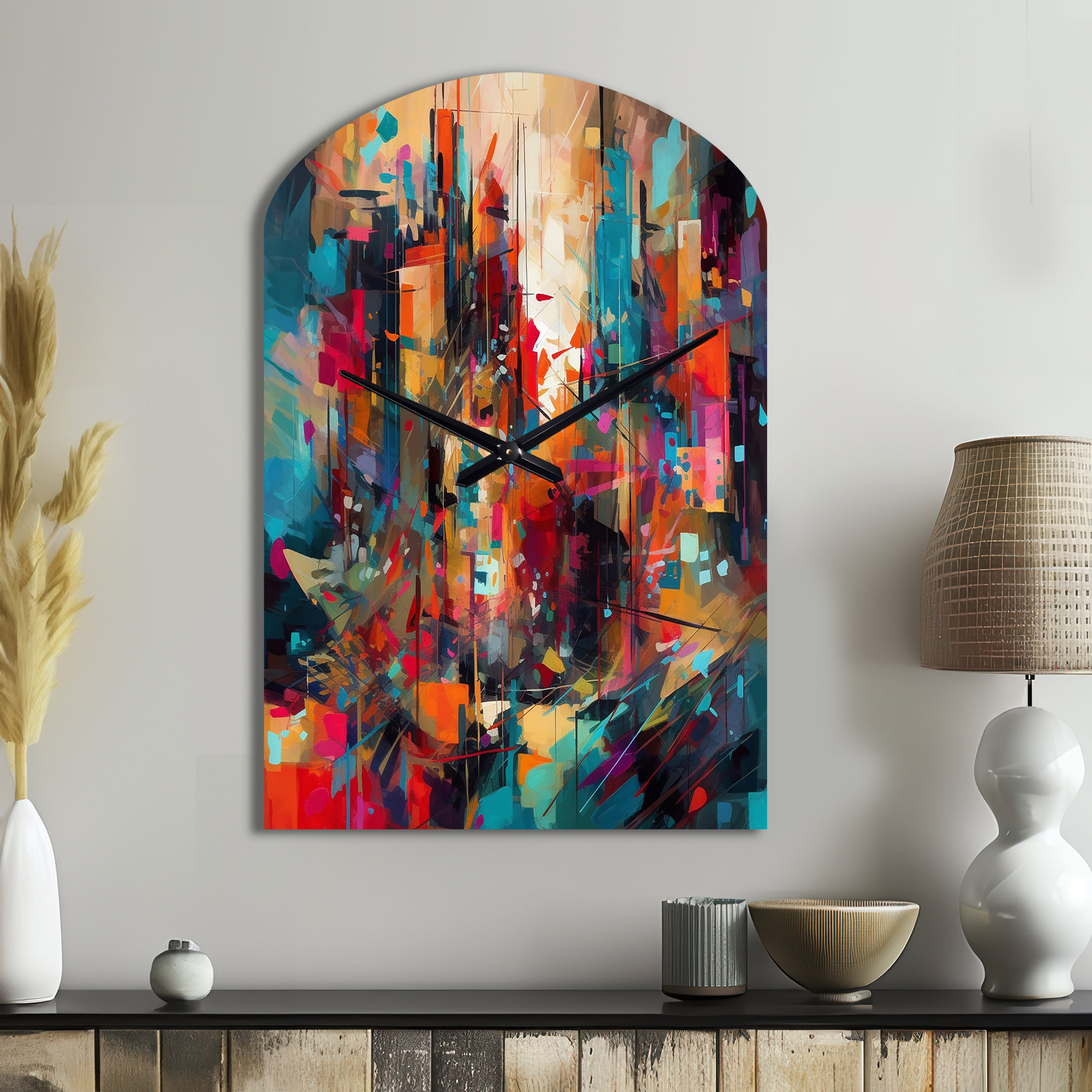 Design Art Exploring Abstracted Tranquility II - Arch Shape Red Wall ...