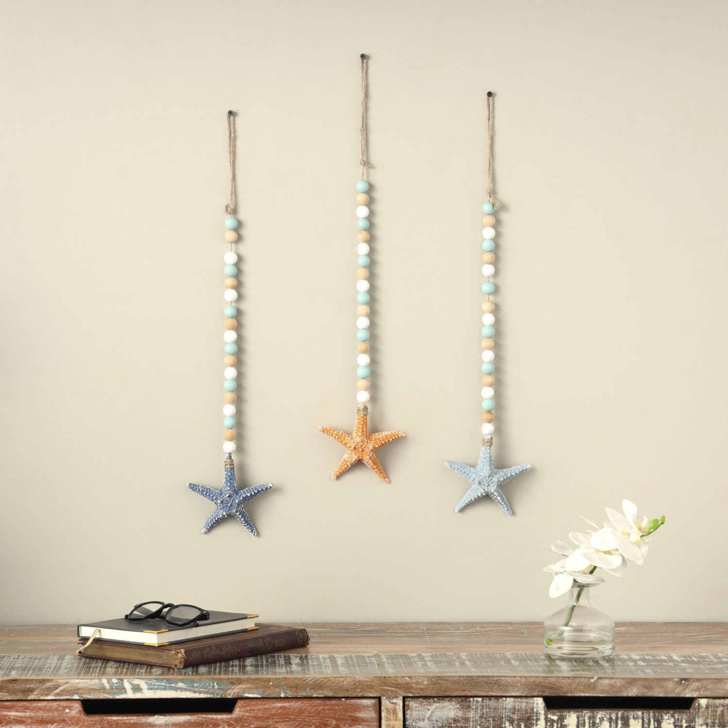 Highland Dunes Wood Handmade Textured Starfish Blue Wall Decor with ...