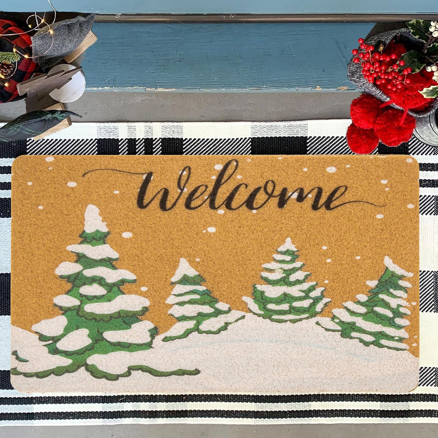 The Holiday Aisle® Winter Xmas Welcome-Doormat Non-Slip Front-Door-Mats ...