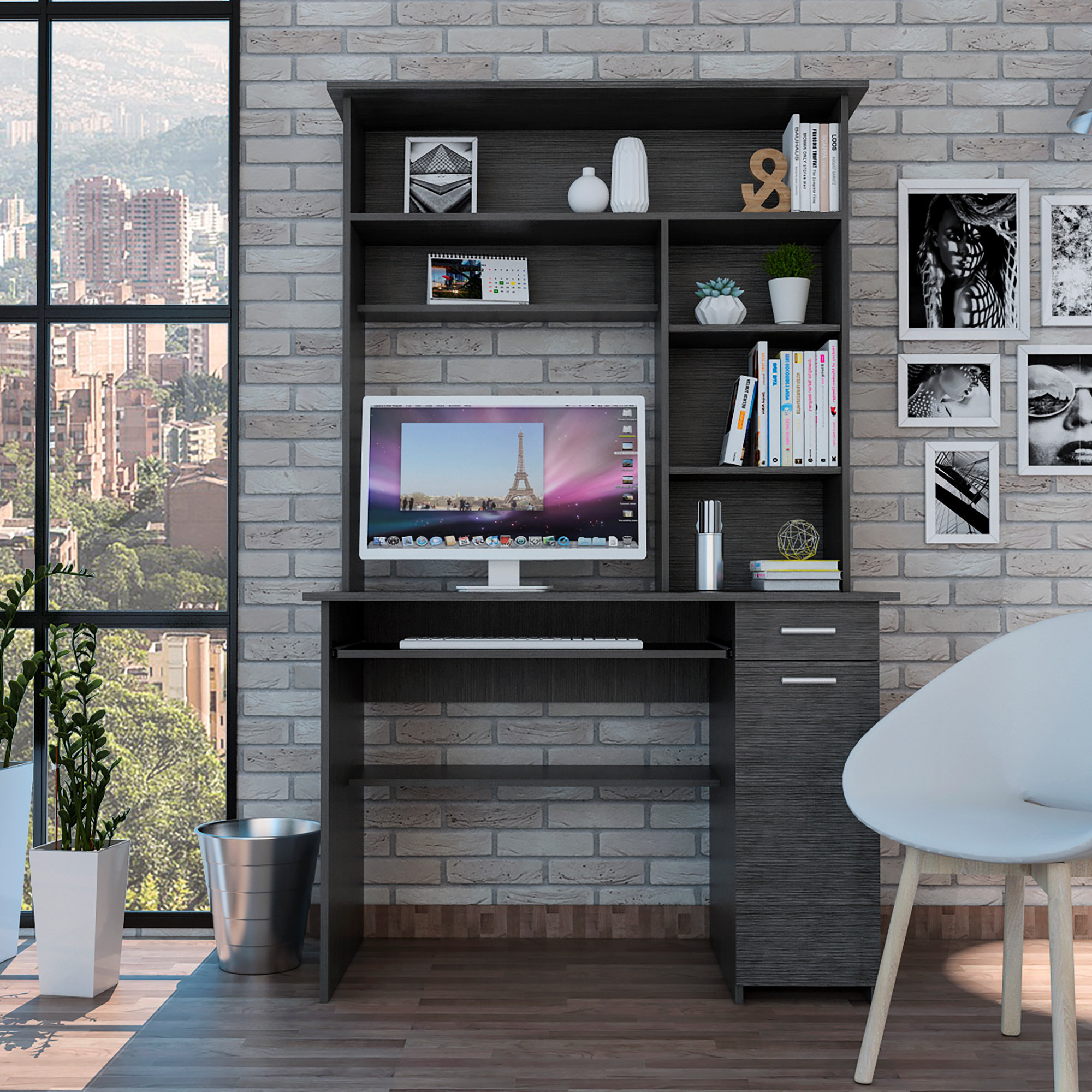 Hokku Designs 2-Drawer 7-Shelf Computer Desk With Hutch | Wayfair