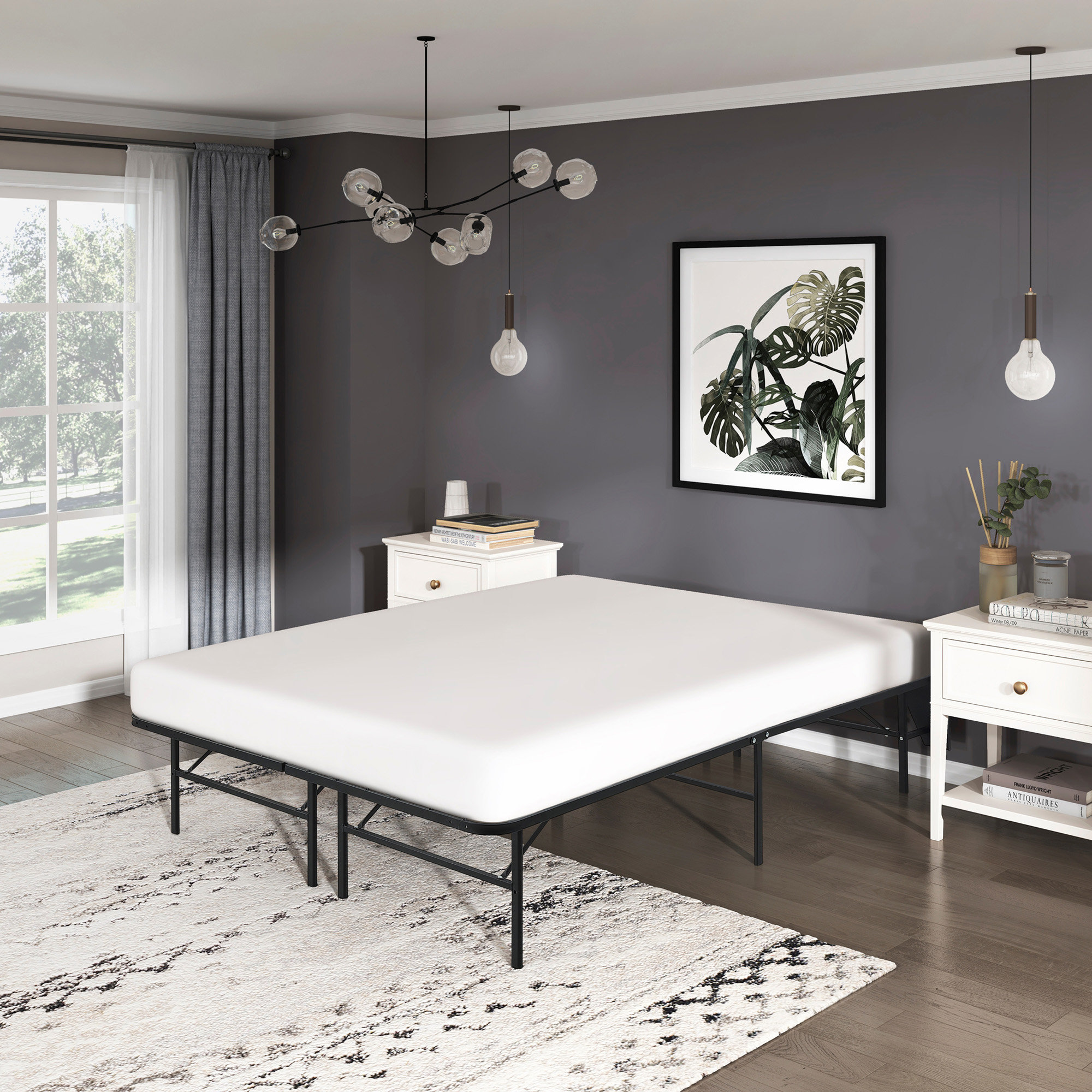 Mercer41 Black Metal Platform Foldable Bed Frame, Toolless High Profile ...