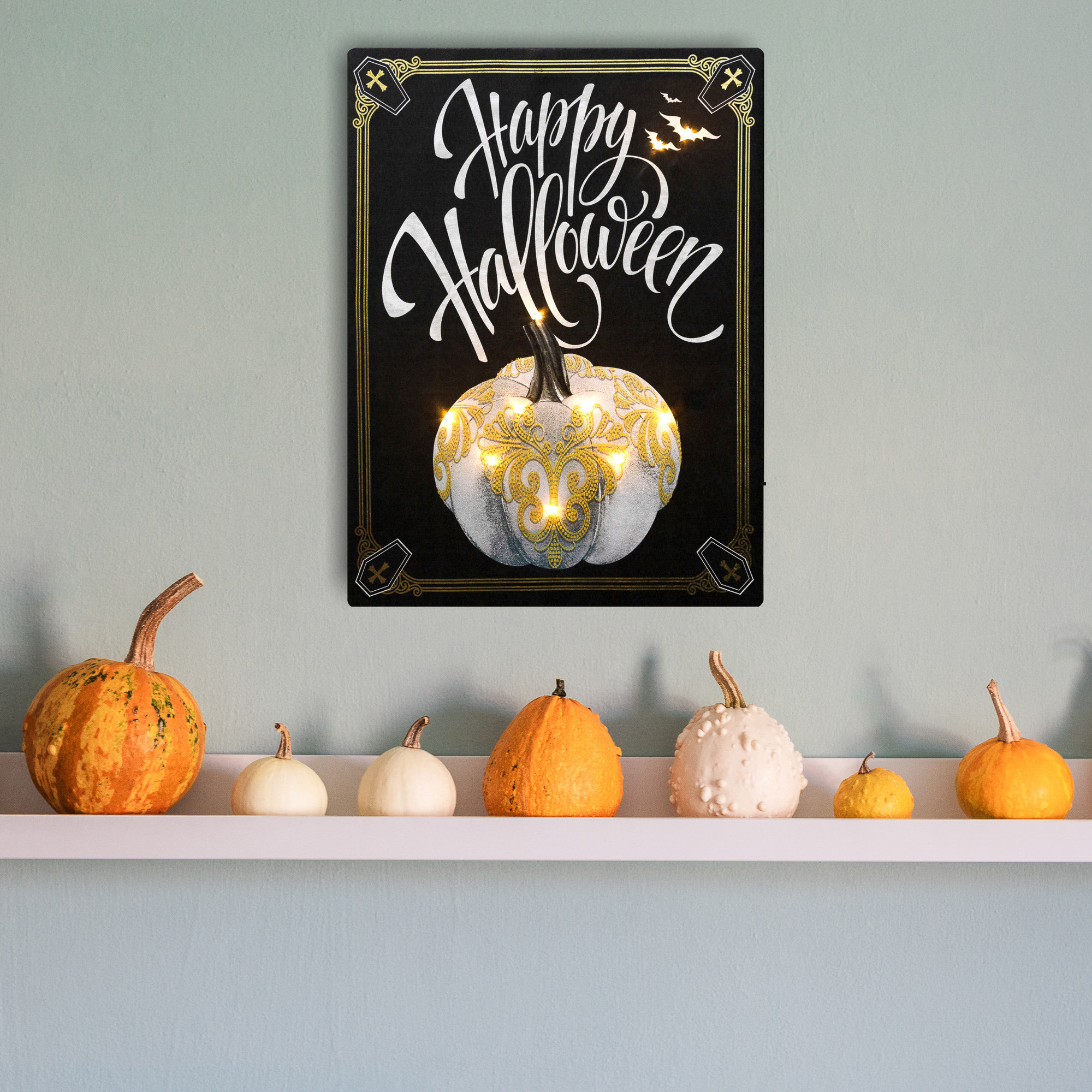 The Holiday Aisle® Battery Operated Lighted Wall Art - Happy Halloween ...
