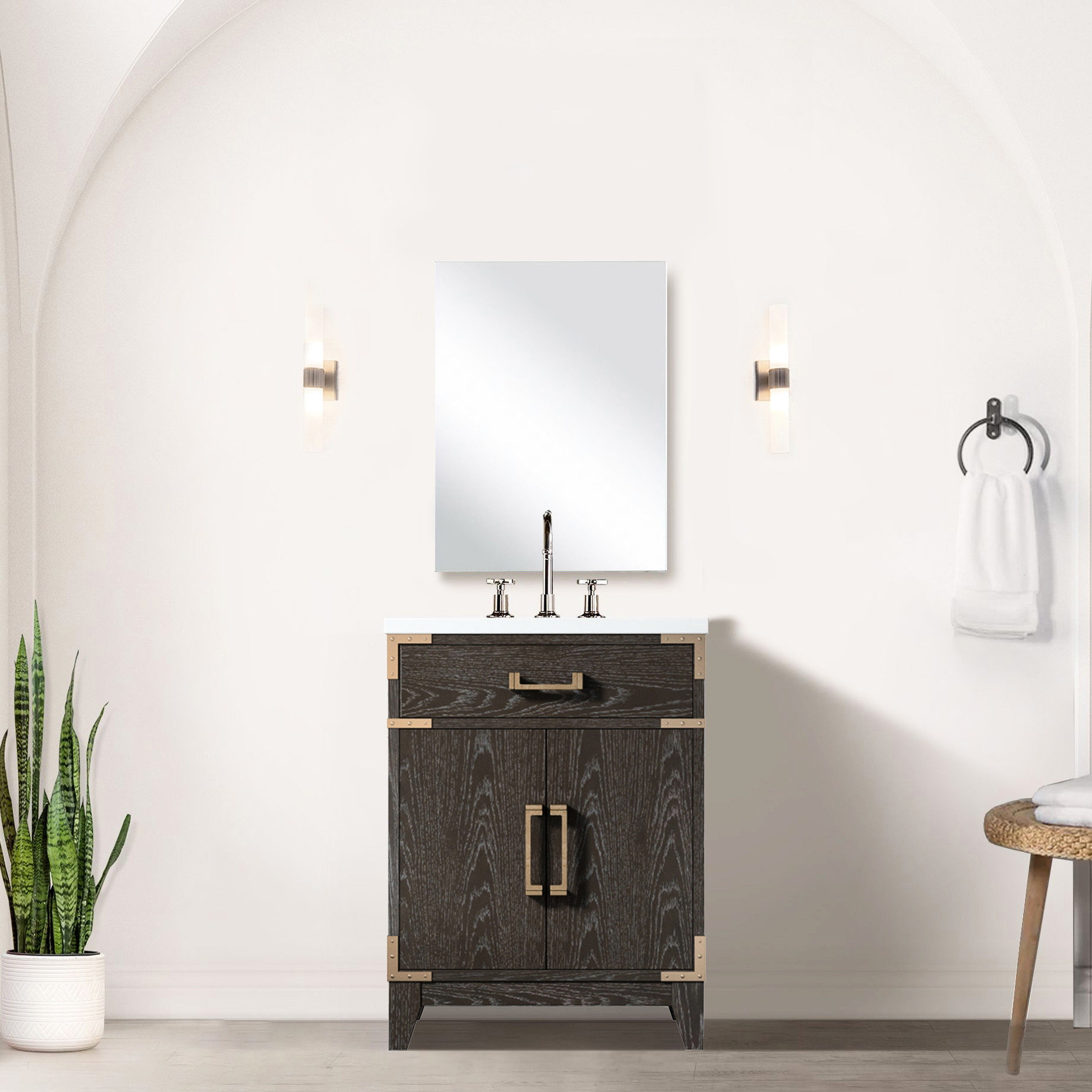 Latitude Run® 24 In W X 18 D Grey Oak Single Bath Vanity, Acrylic Top ...