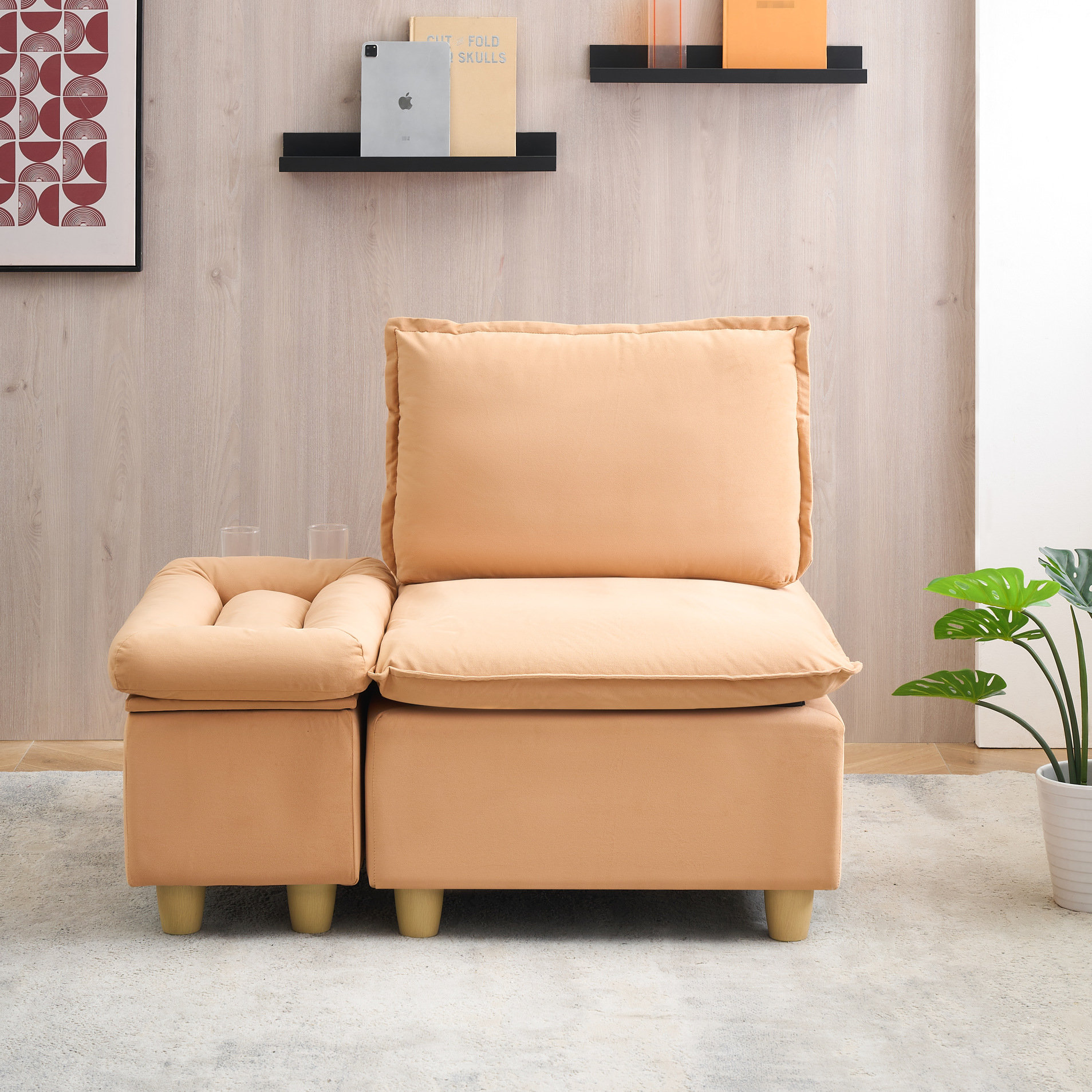 Banior Relaxing Pumpkin Colored Flannel With Storage And Cup Holder ...