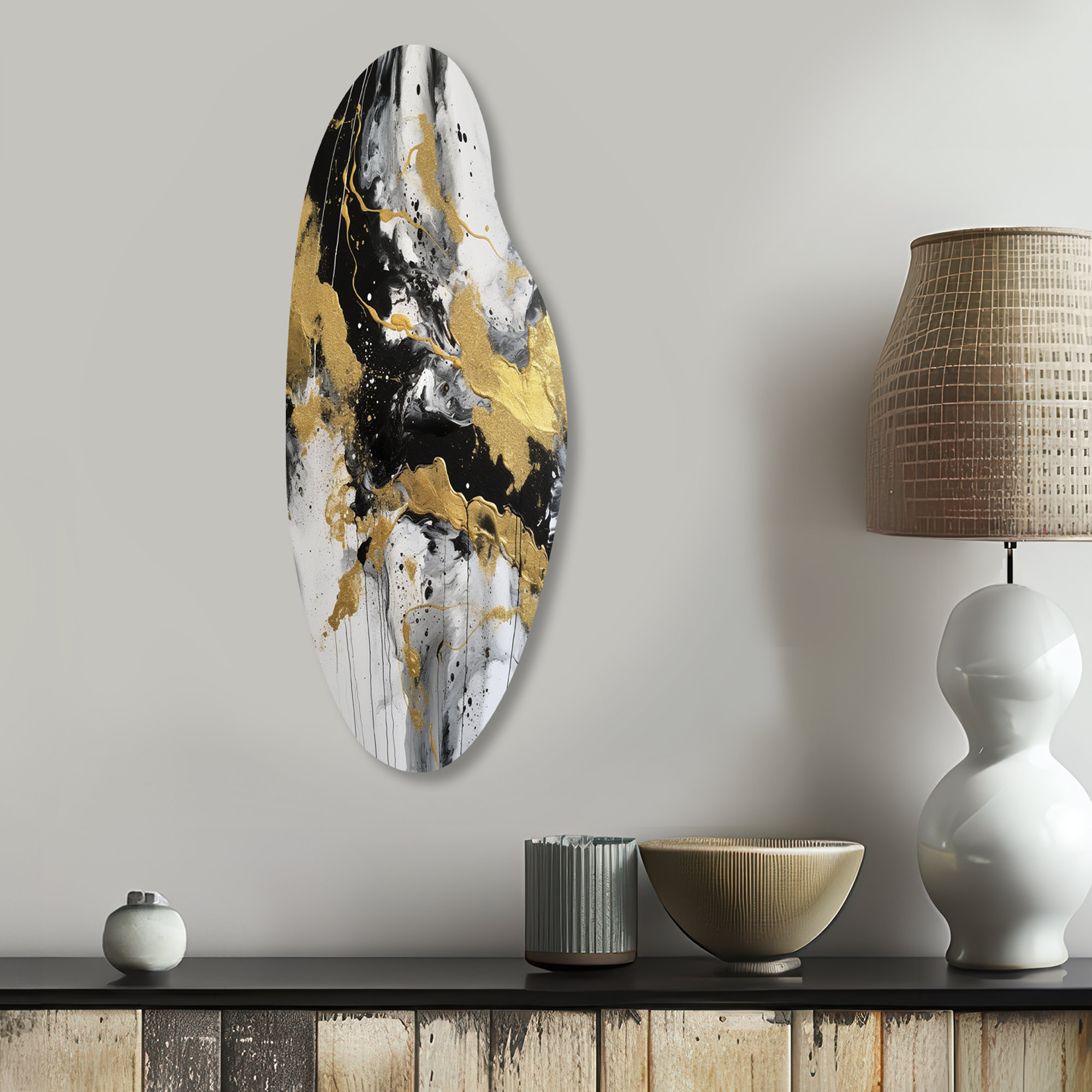 Design Art River Happiness Abstract Gold Black White I - Abstract ...