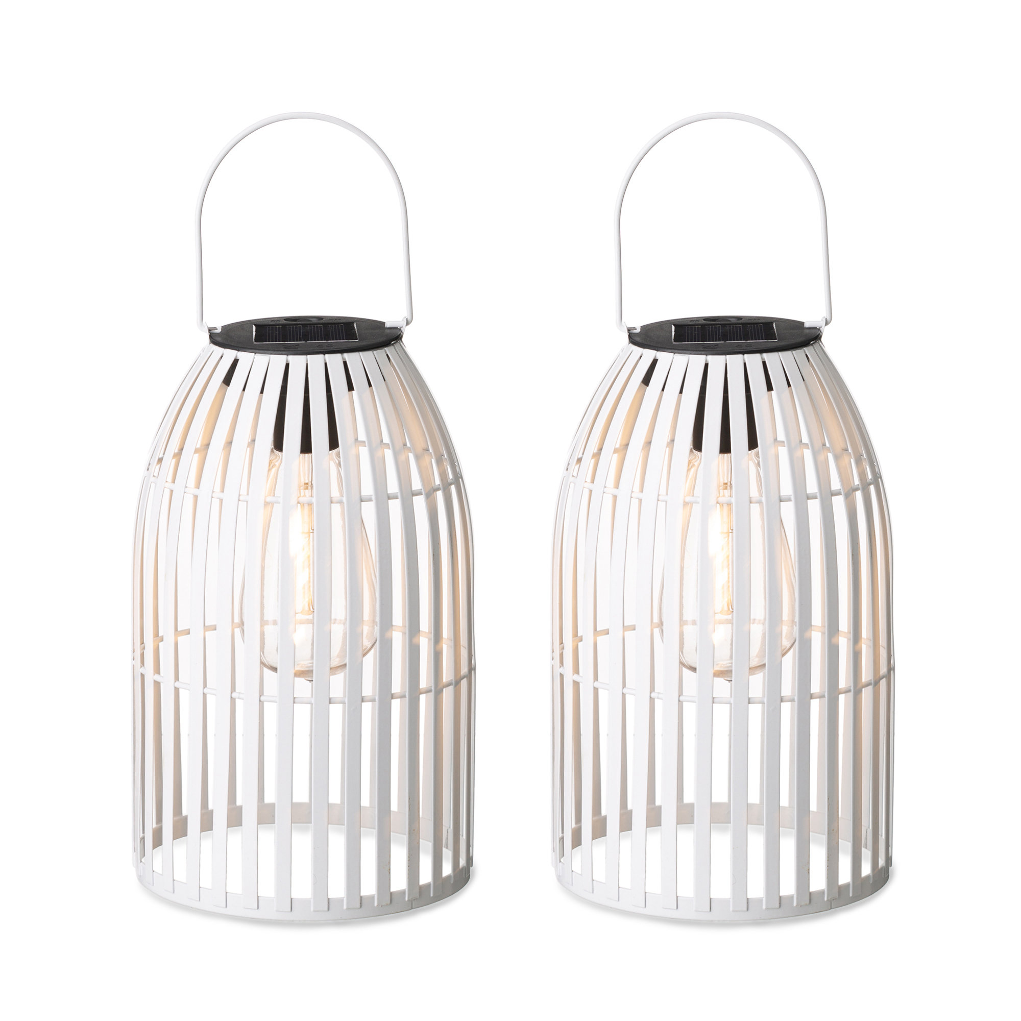 Glitzhome 9.75" H Black Metal Stripes Solar Powered Edison Bulb Outdoor ...