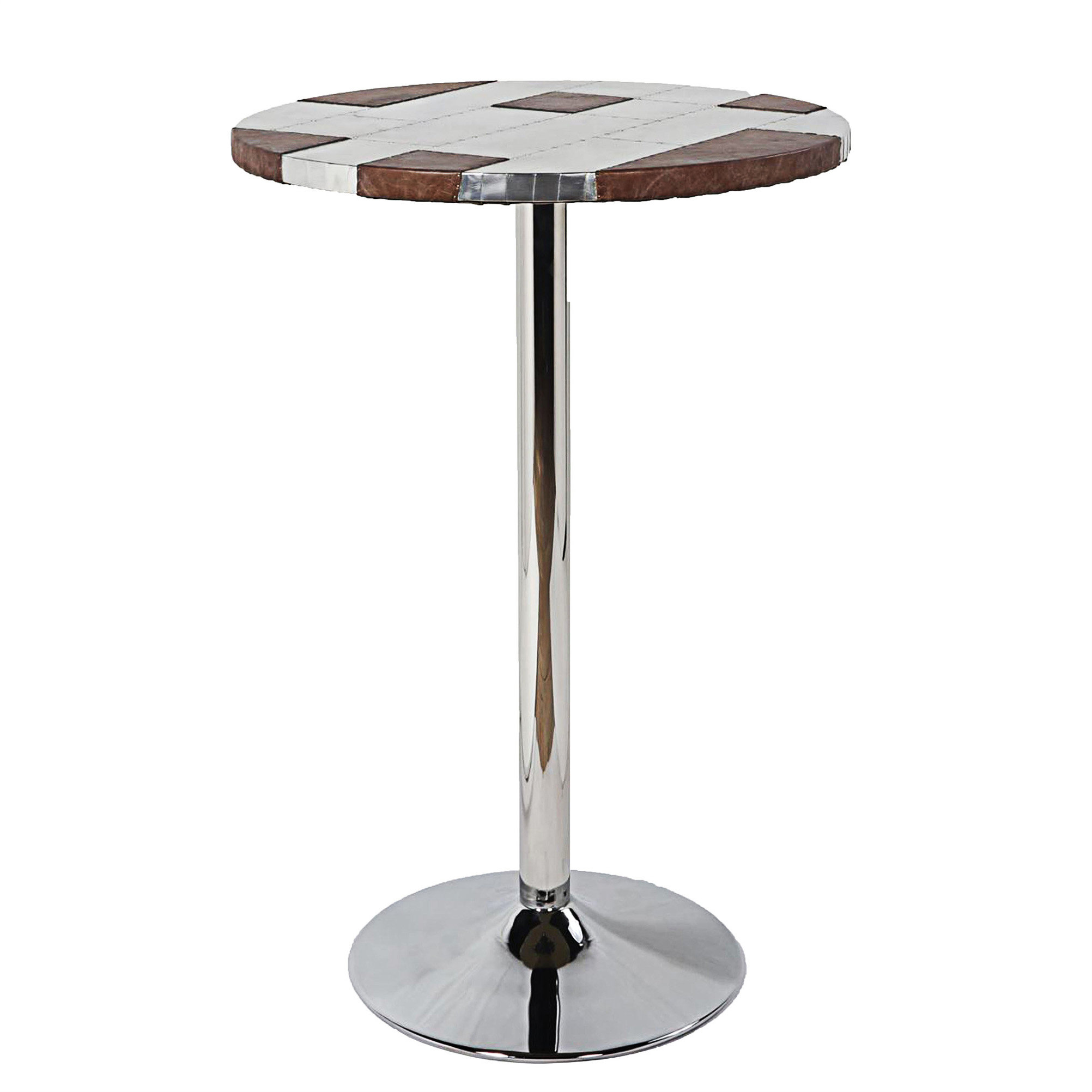 George Oliver Retro Brown And Aluminum Pedestal Bar Table | Wayfair