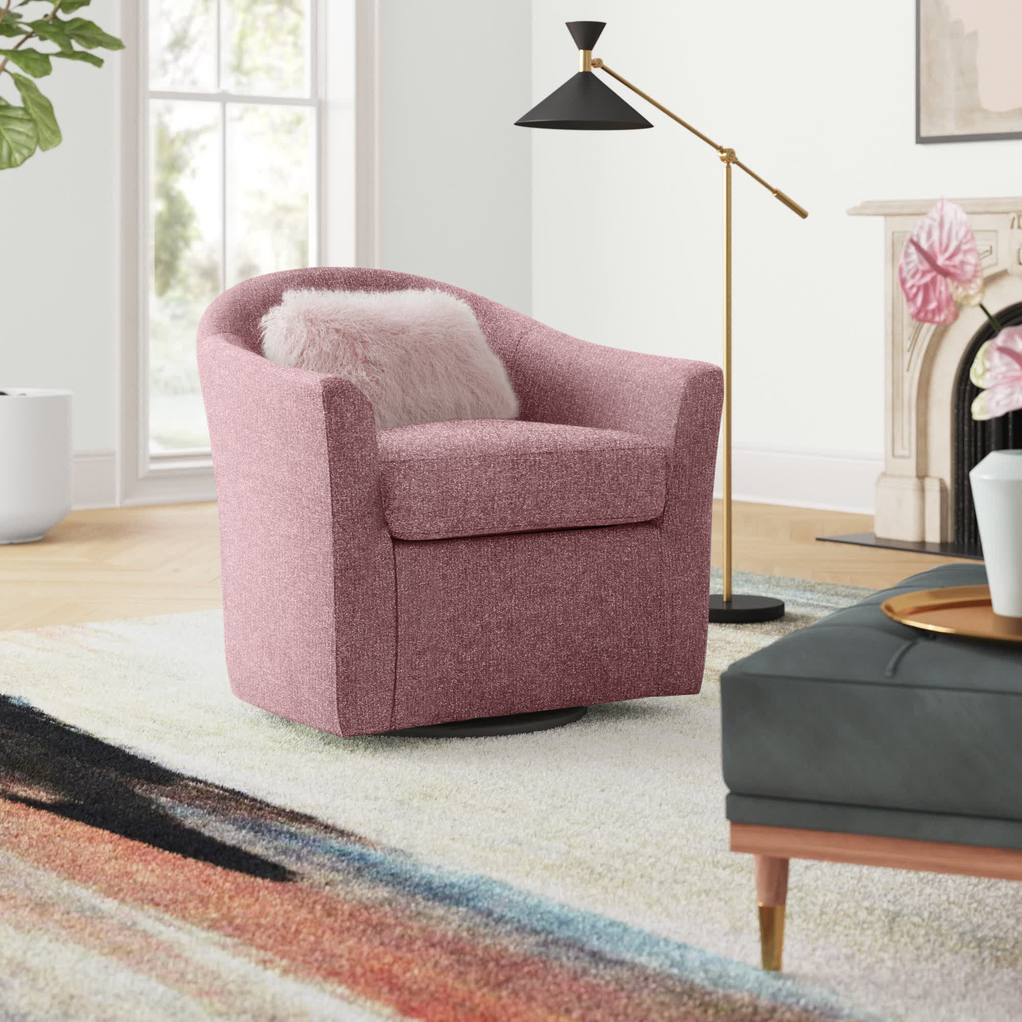 Mercury Row® Antai 82.55Cm Wide Tufted Polyester Swivel Barrel Chair ...