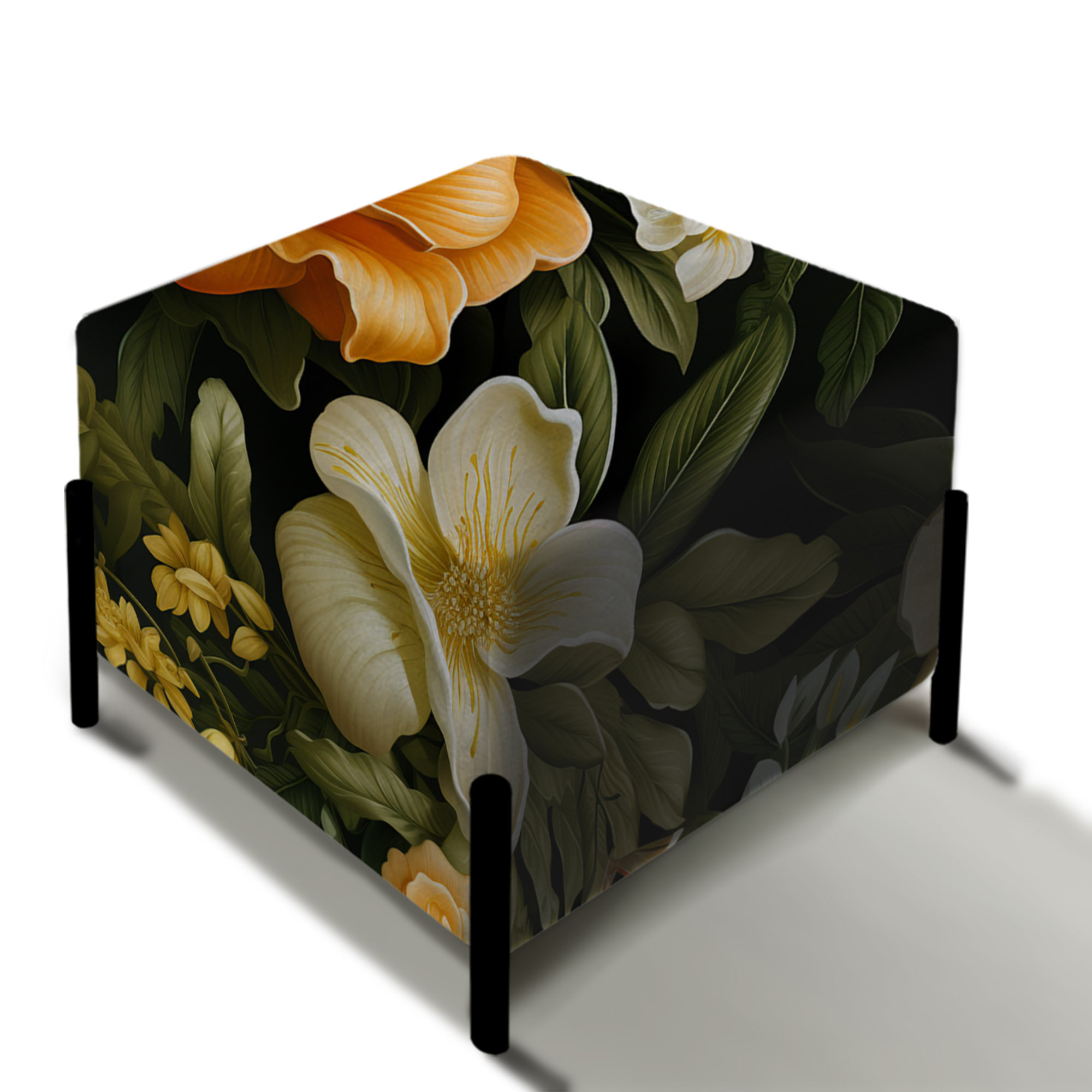 Design Art Mango Bloom Tropical Pattern - Tropical Square Ottoman | Wayfair